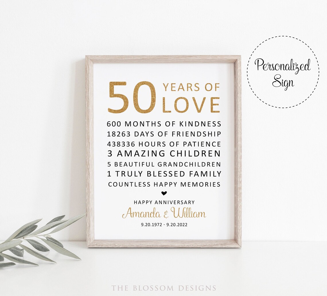 50 Years of Love Sign Gold Wedding Anniversary Sign 50th - Etsy