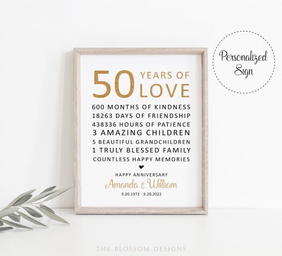 50 Years of Love Sign Gold Wedding Anniversary Sign 50th | Etsy