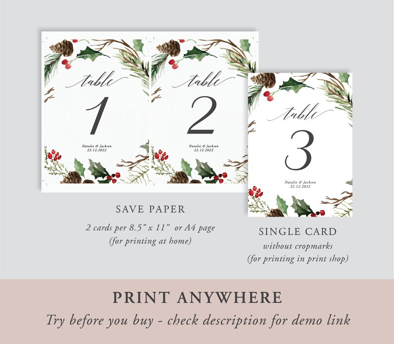Table Number Template Christmas Table Number Wedding Table - Etsy