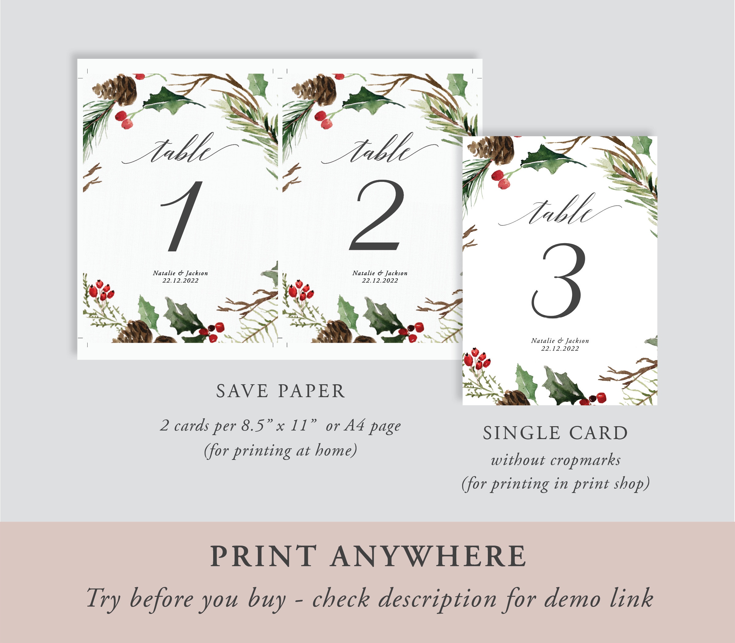 Table Number Template Christmas Table Number Wedding Table - Etsy