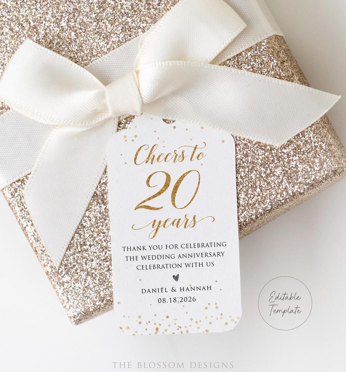 20th Anniversary Favor Tag, Cheers to 20 Years, Editable Template ...