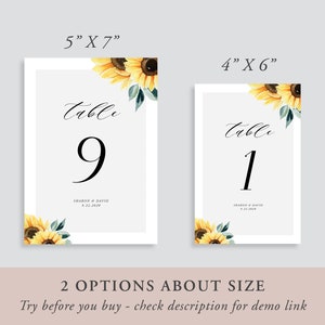 Sunflower Table Number Card Template, Sunflower Table Number, Wedding ...