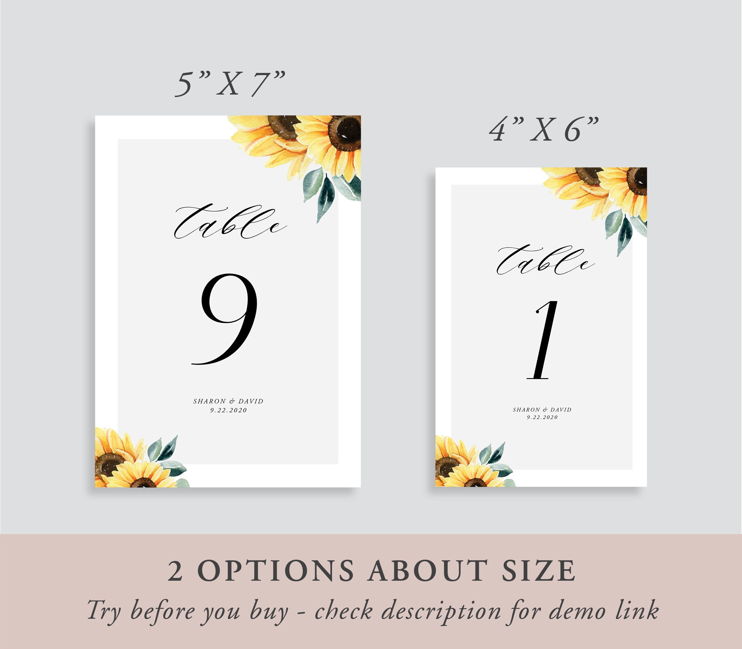 Sunflower Wedding Table Number Card, Dinner Table Decoration Printable ...
