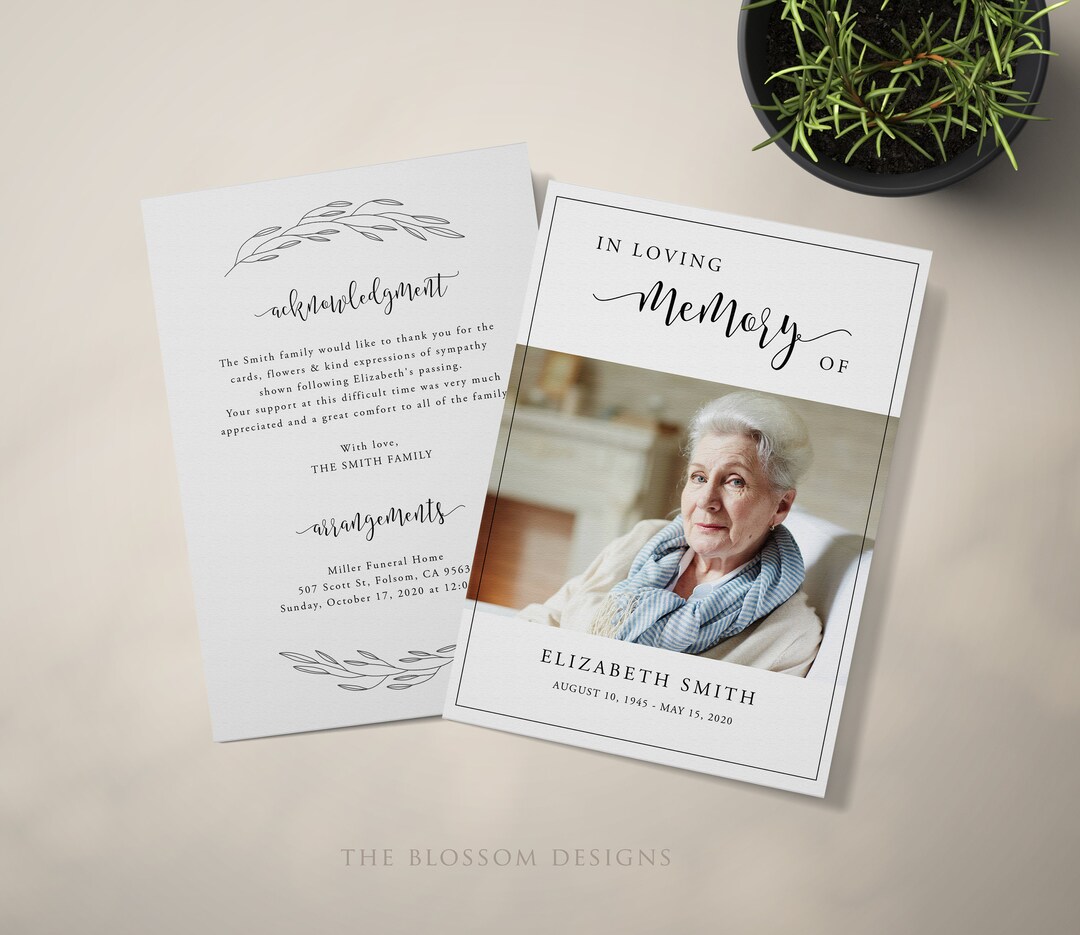 Funeral Program Template, Minimal Funeral Program Printable, Funeral ...