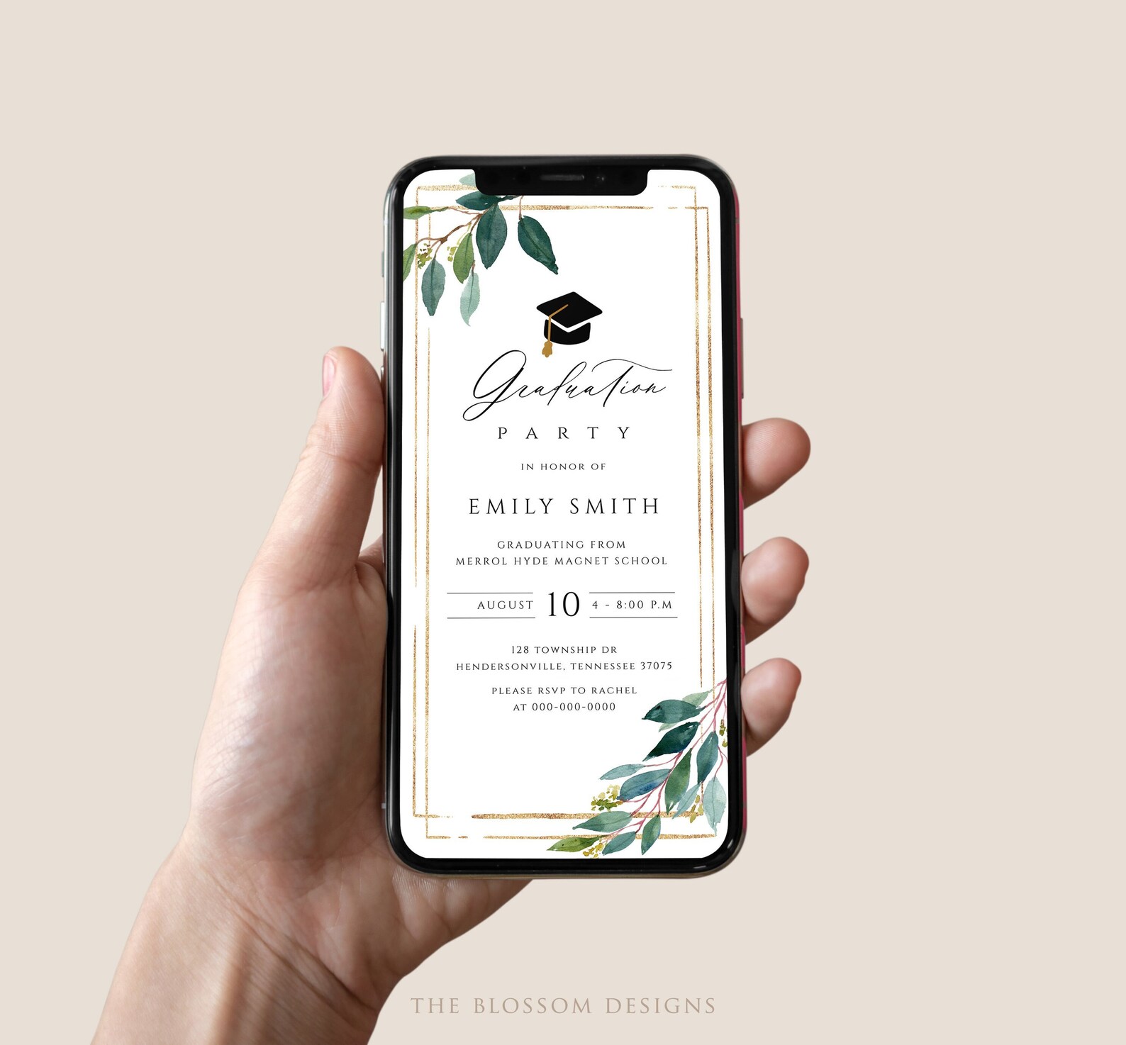 Greenery Electronic Graduation Invitation Template Evite - Etsy