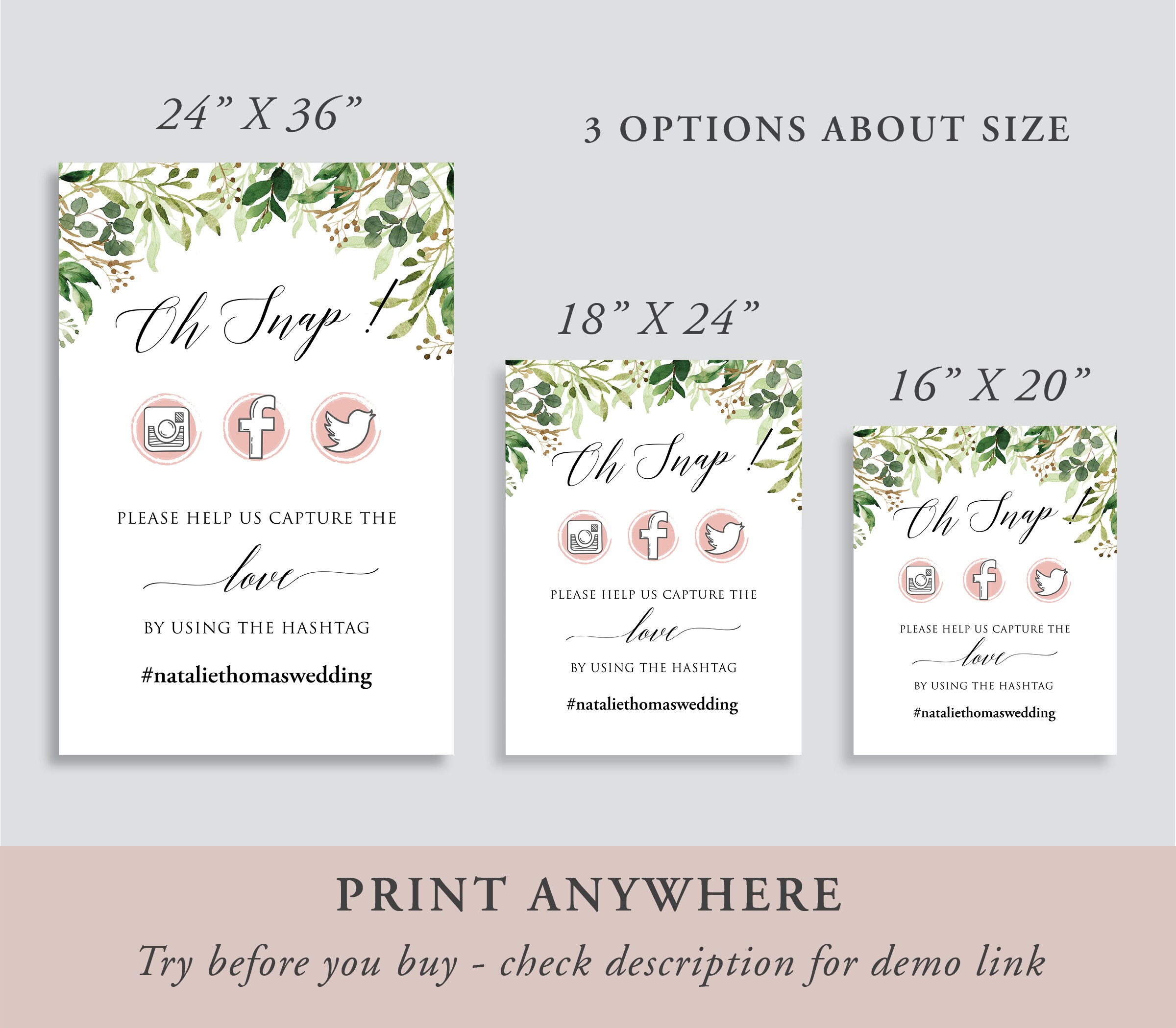 Oh Snap Wedding Sign Wedding Sign Hashtag Wedding Sign | Etsy