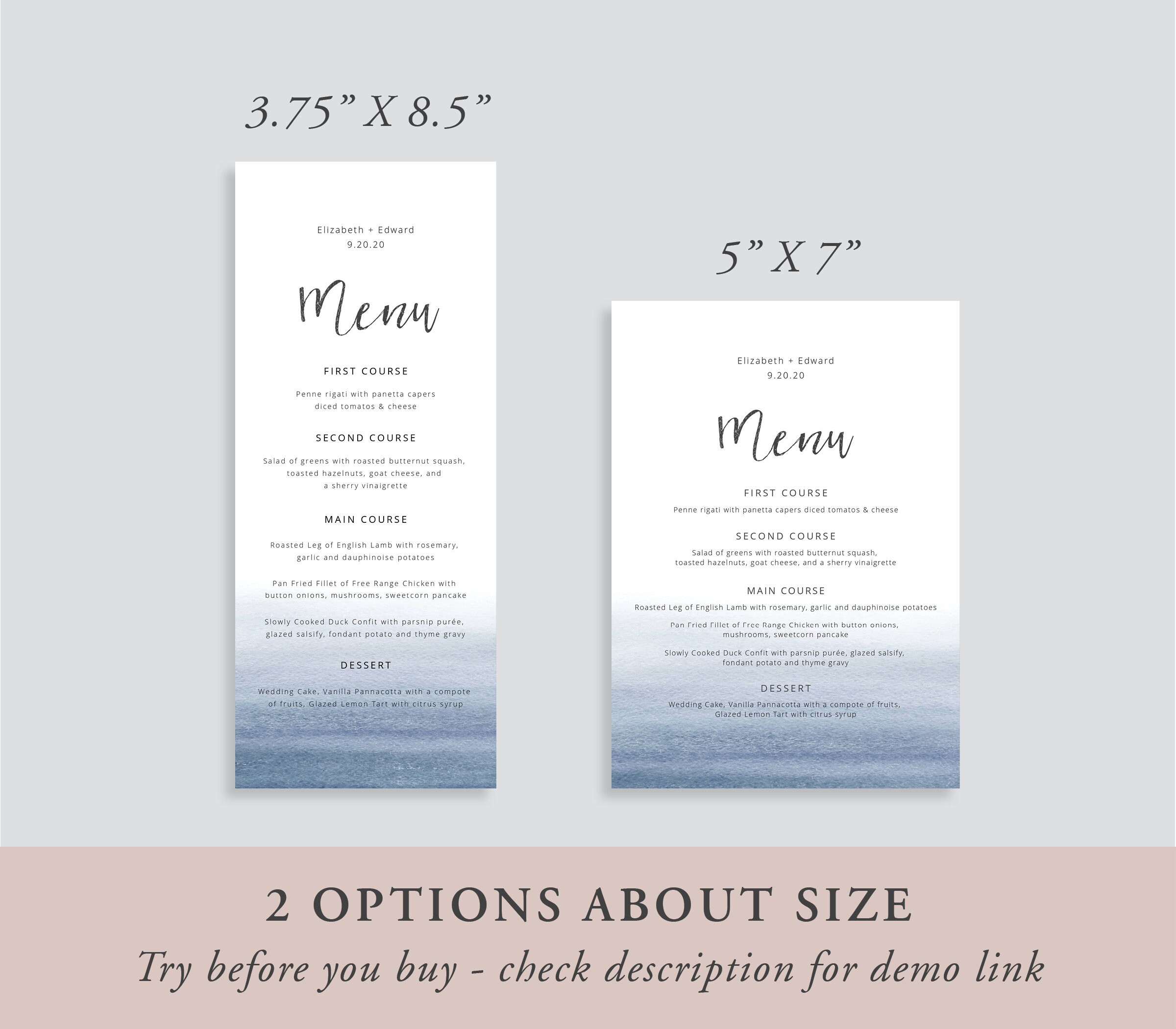 Navy Blue Wedding Menu Template, Printable Dinner Menu (digital ...