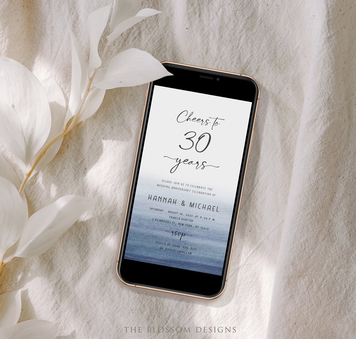 Navy Anniversary Invitation Template, Electronic Invite, Editable ...
