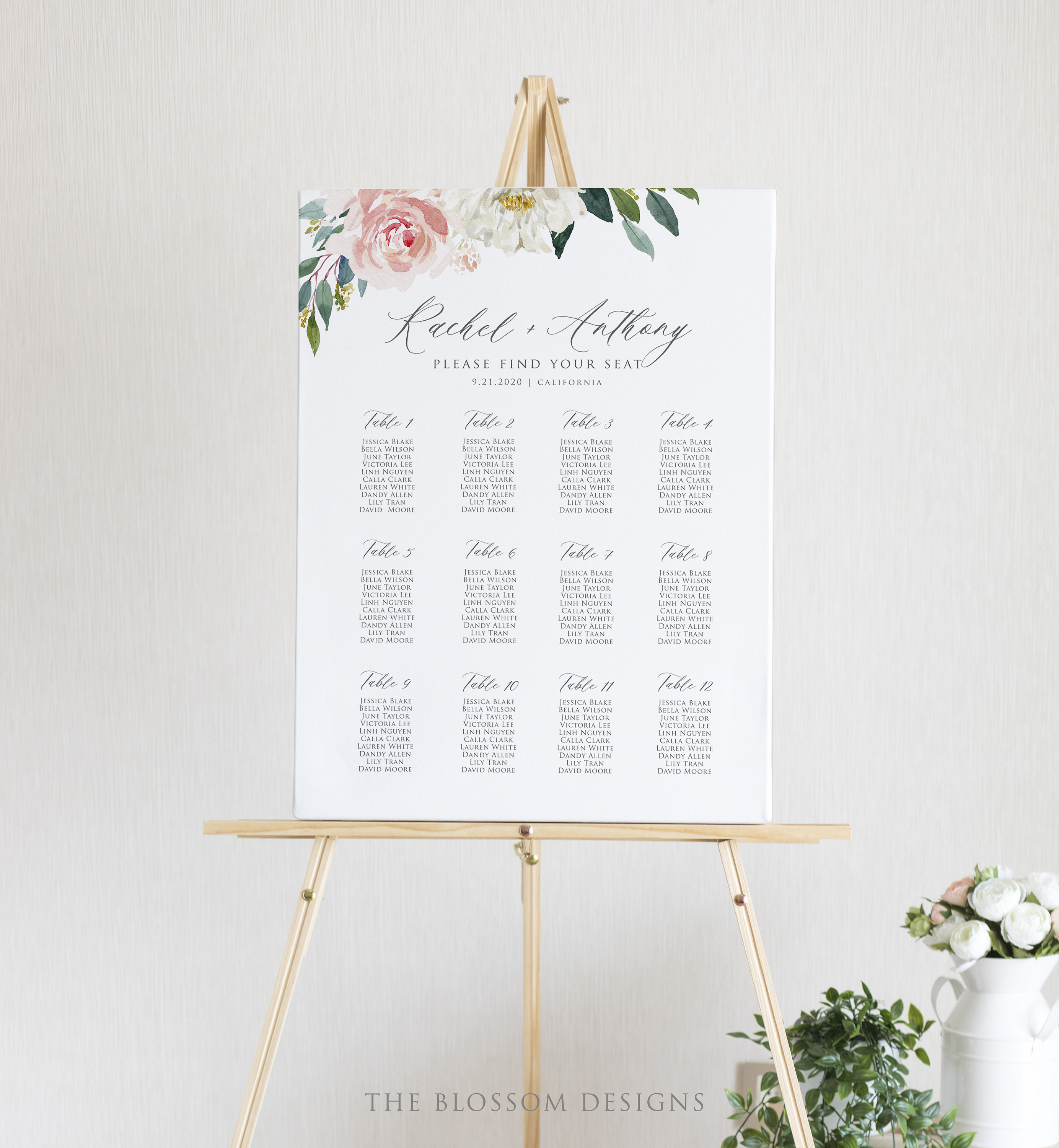 Blush Pink Wedding Seating Chart Template Wedding Seating | Etsy