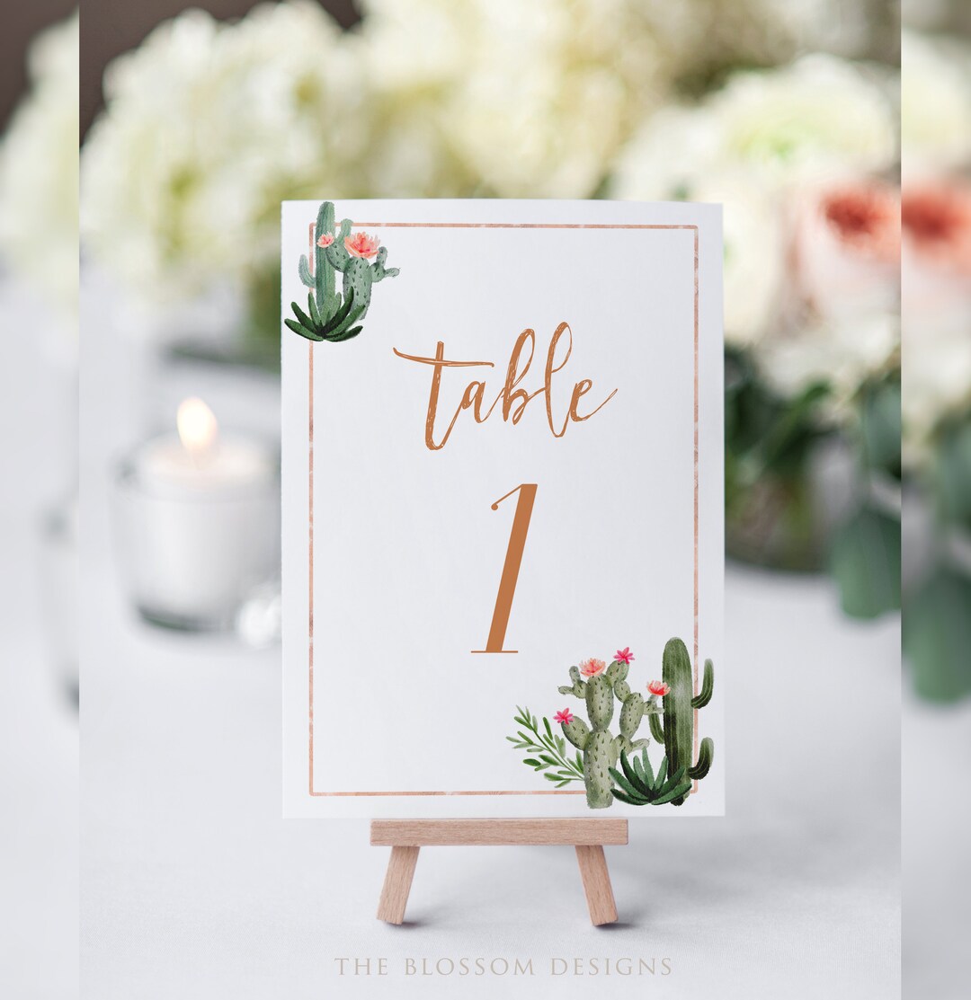 Cactus Table Number Template, Cactus Table Number, Wedding Table Number ...