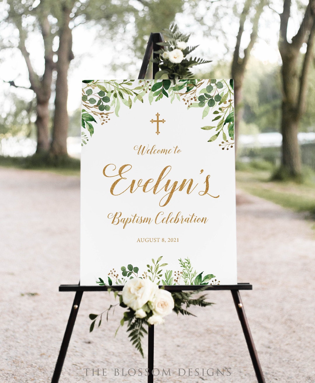 Baptism Decorations, Greenery Baptism Sign, Baptism Welcome Sign, First ...