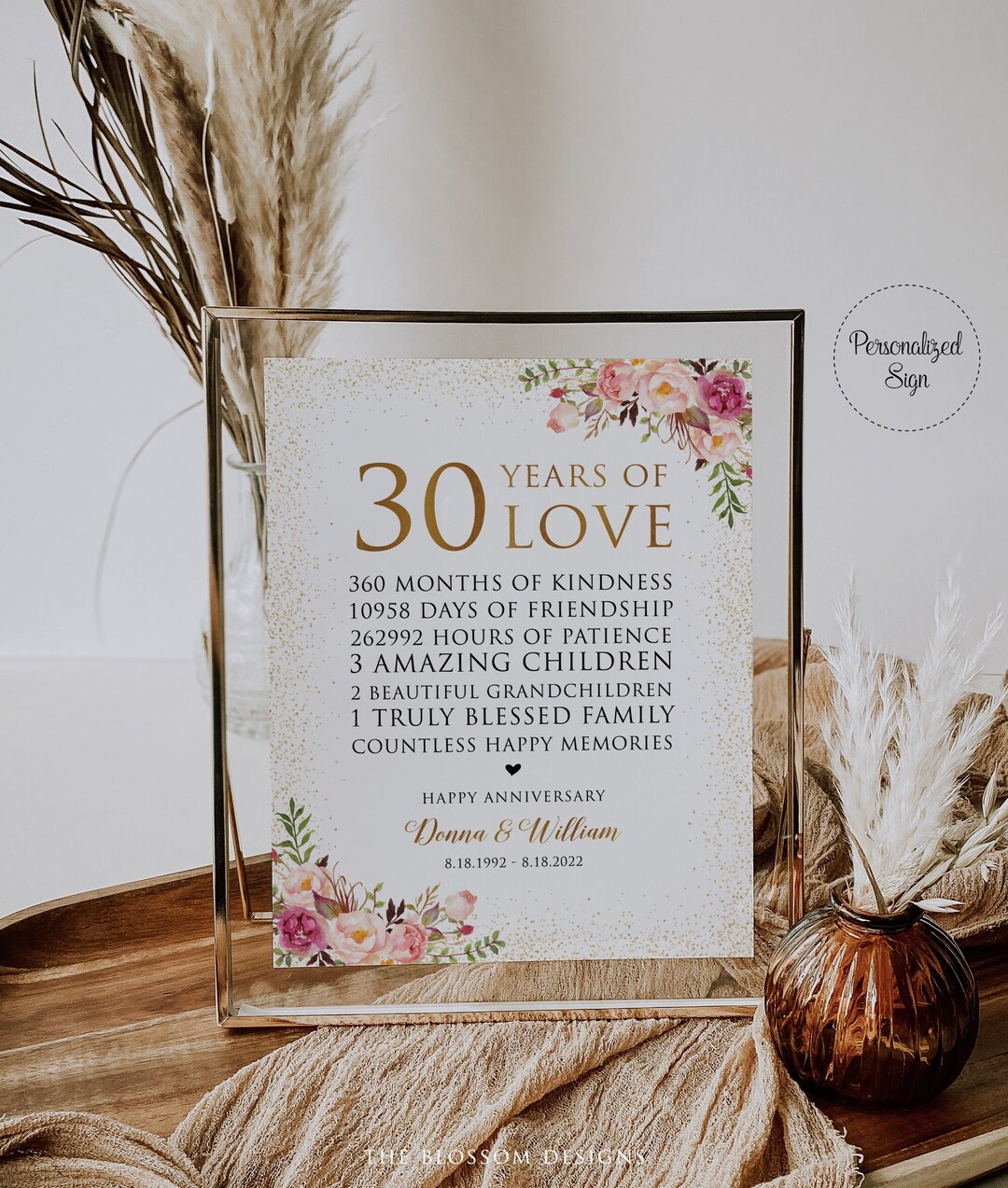 30 Years of Love Sign, Any Year, Wedding Anniversary Gift, 30th ...