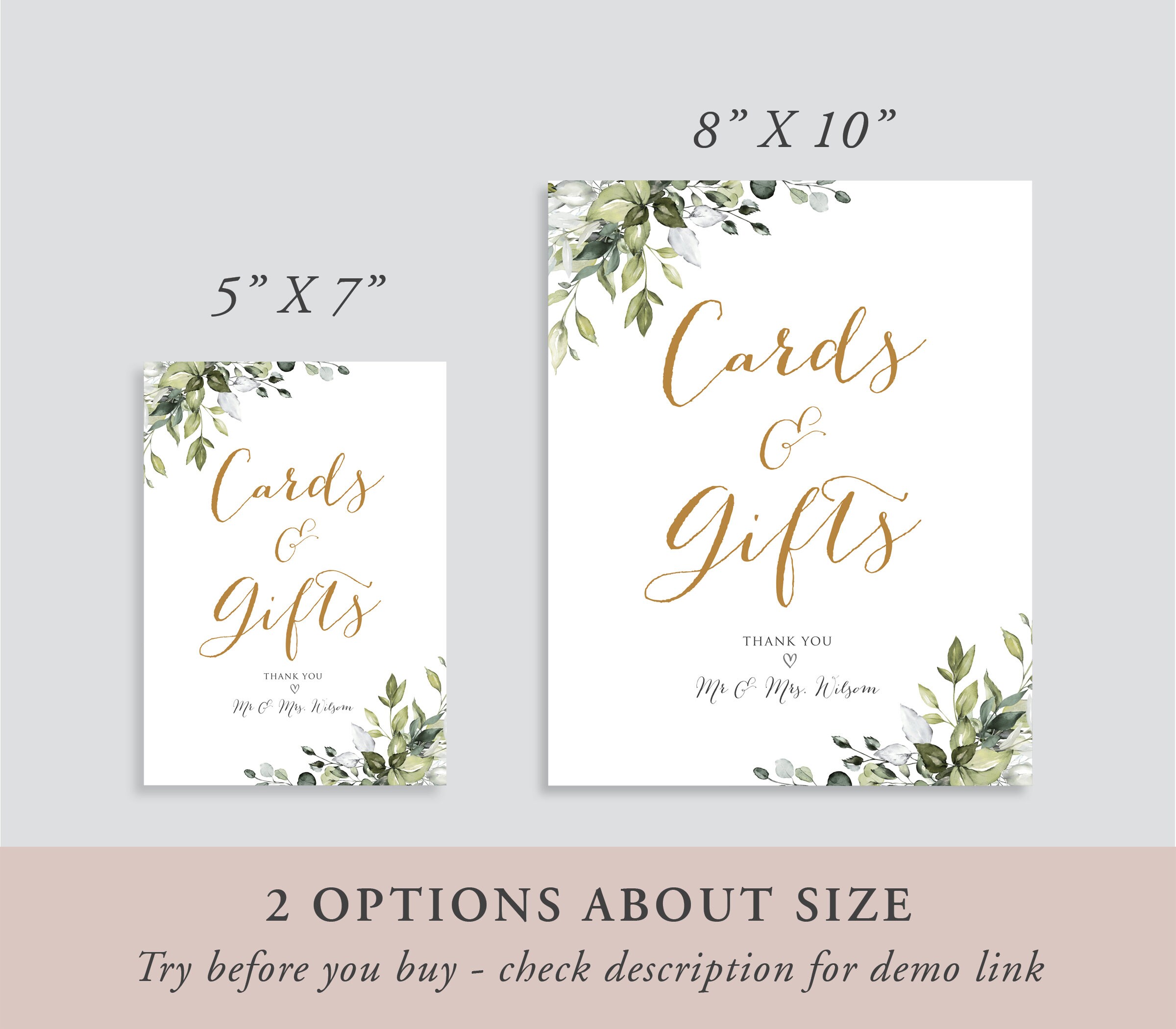 Cards and Gifts Sign Greenery Signs Printable Reception - Etsy