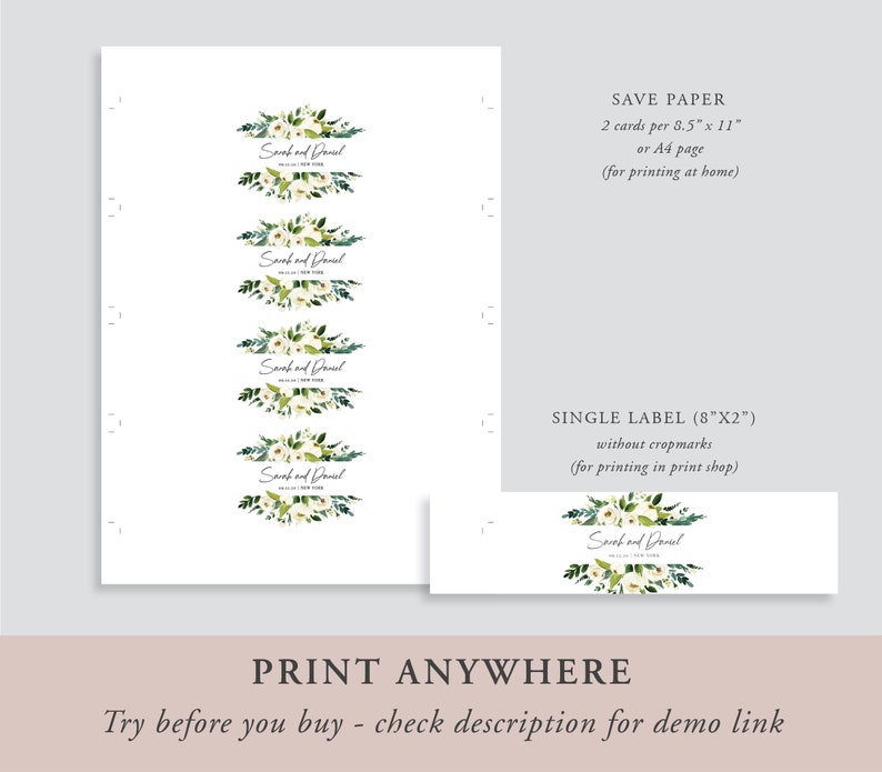 Greenery Water Bottle Label Template Editable Water Label | Etsy