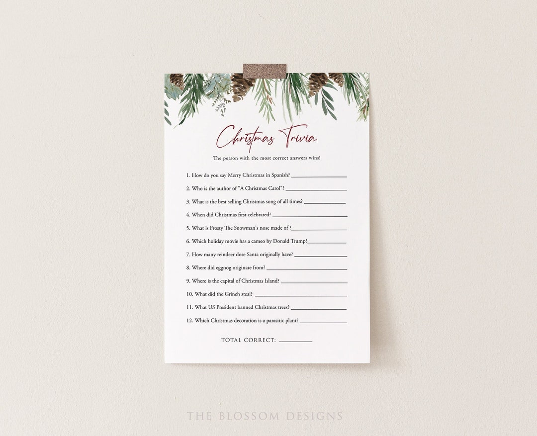Christmas Trivia Quiz, Christmas Trivia Game, Christmas Quiz, Printable ...
