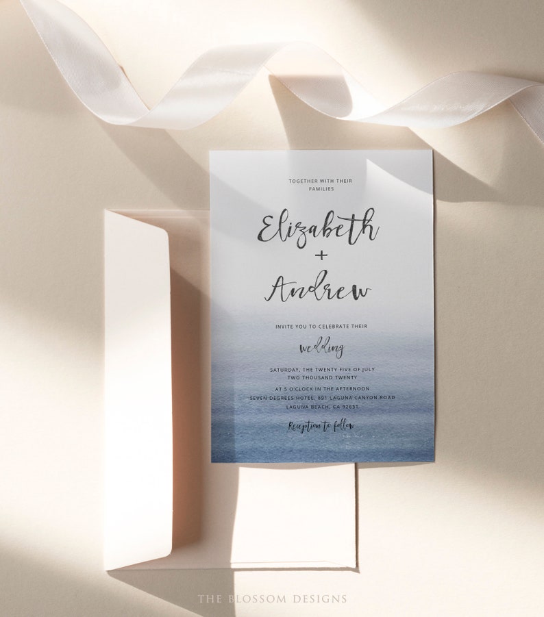 Dusty Blue Wedding Invitation Template, Printable Suite (digital ...