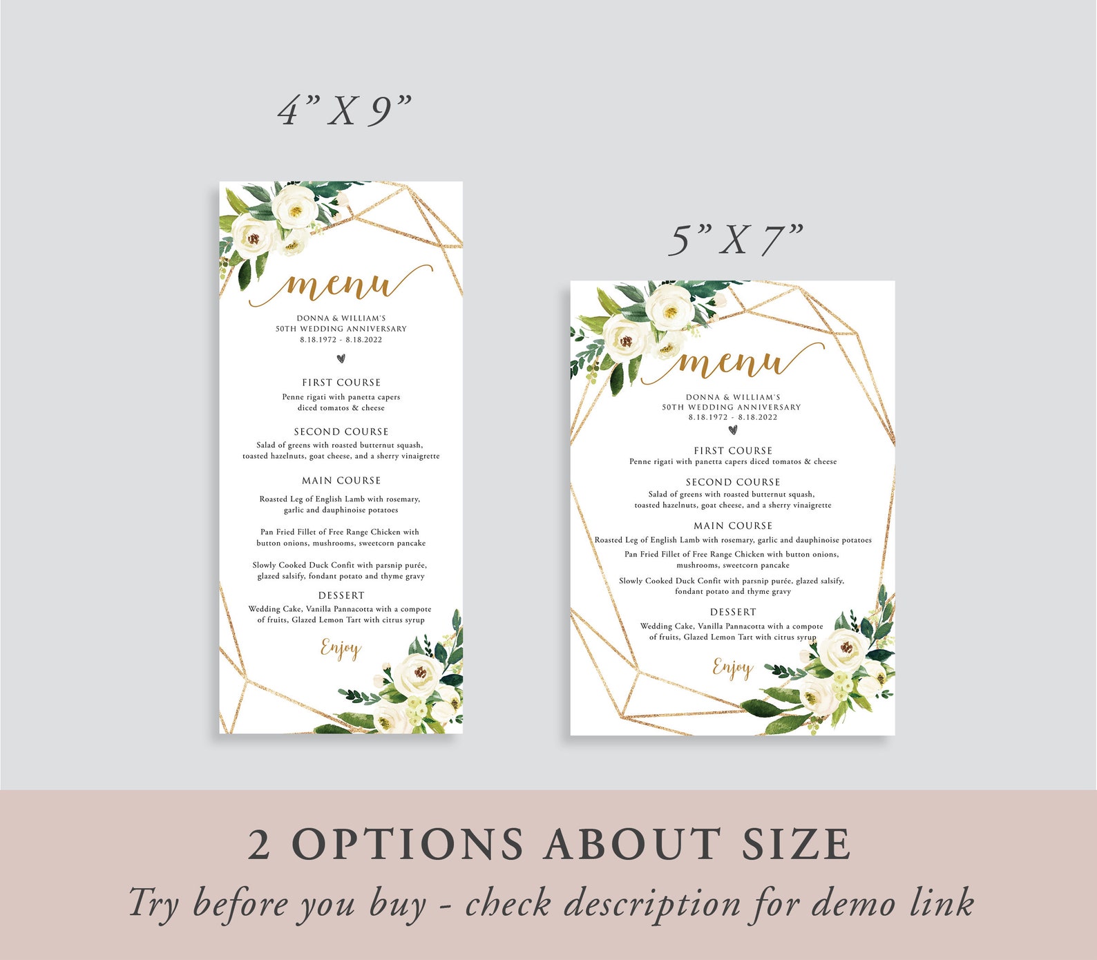 Greenery Menu Template Wedding Anniversary Menu Floral - Etsy