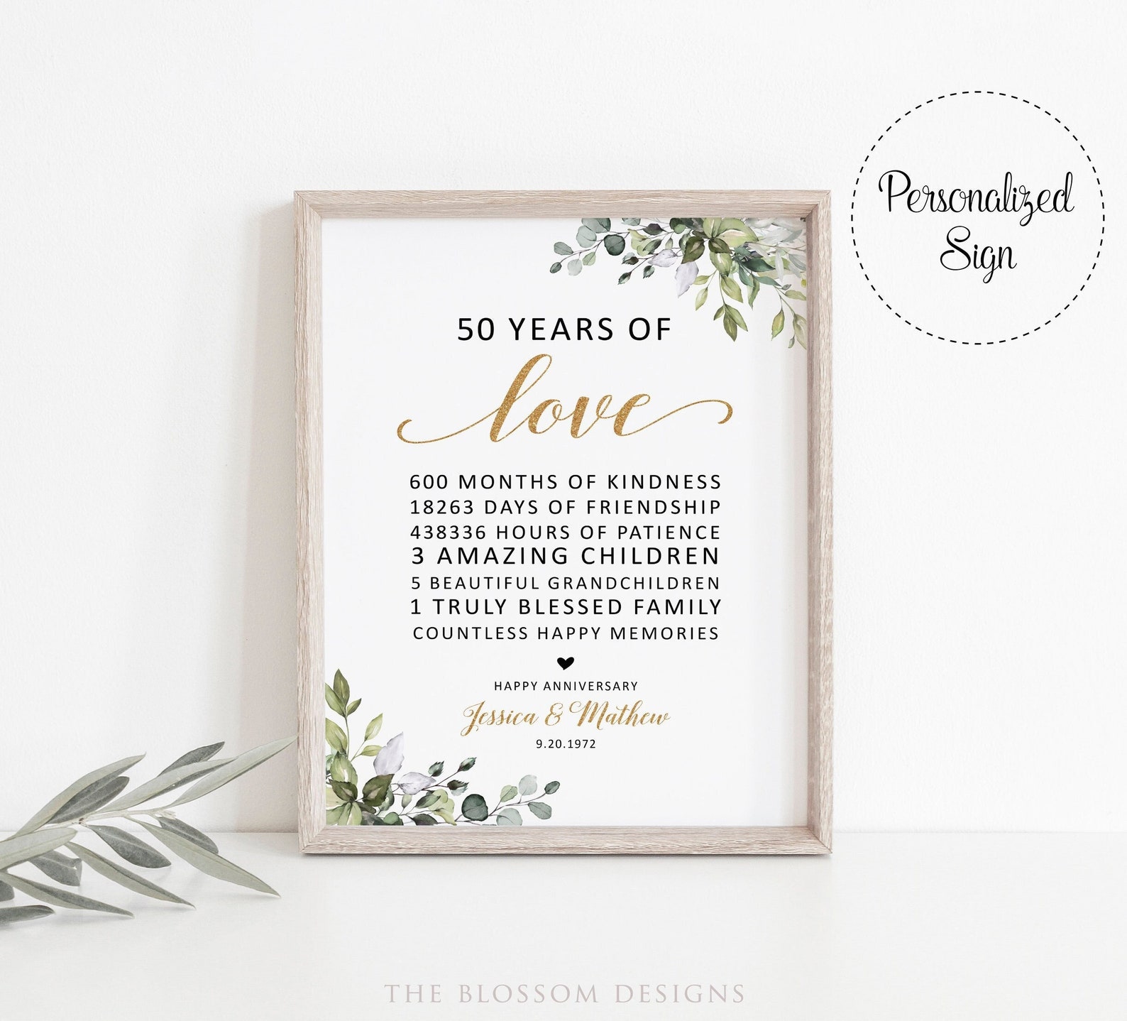 50 Years of Love Sign Gold Wedding Anniversary Sign 50th | Etsy