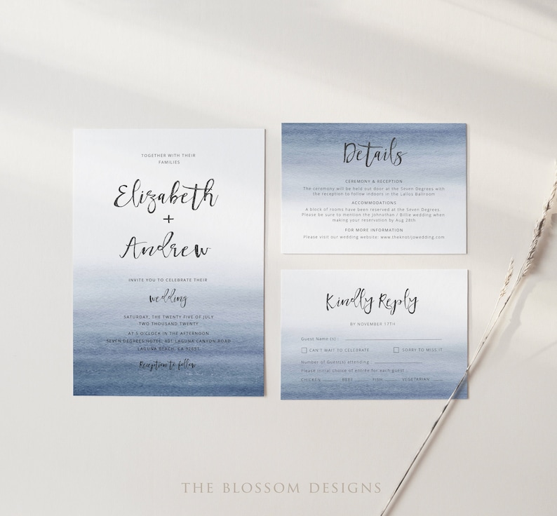 Dusty Blue Wedding Invitation Template, Printable Suite (digital ...