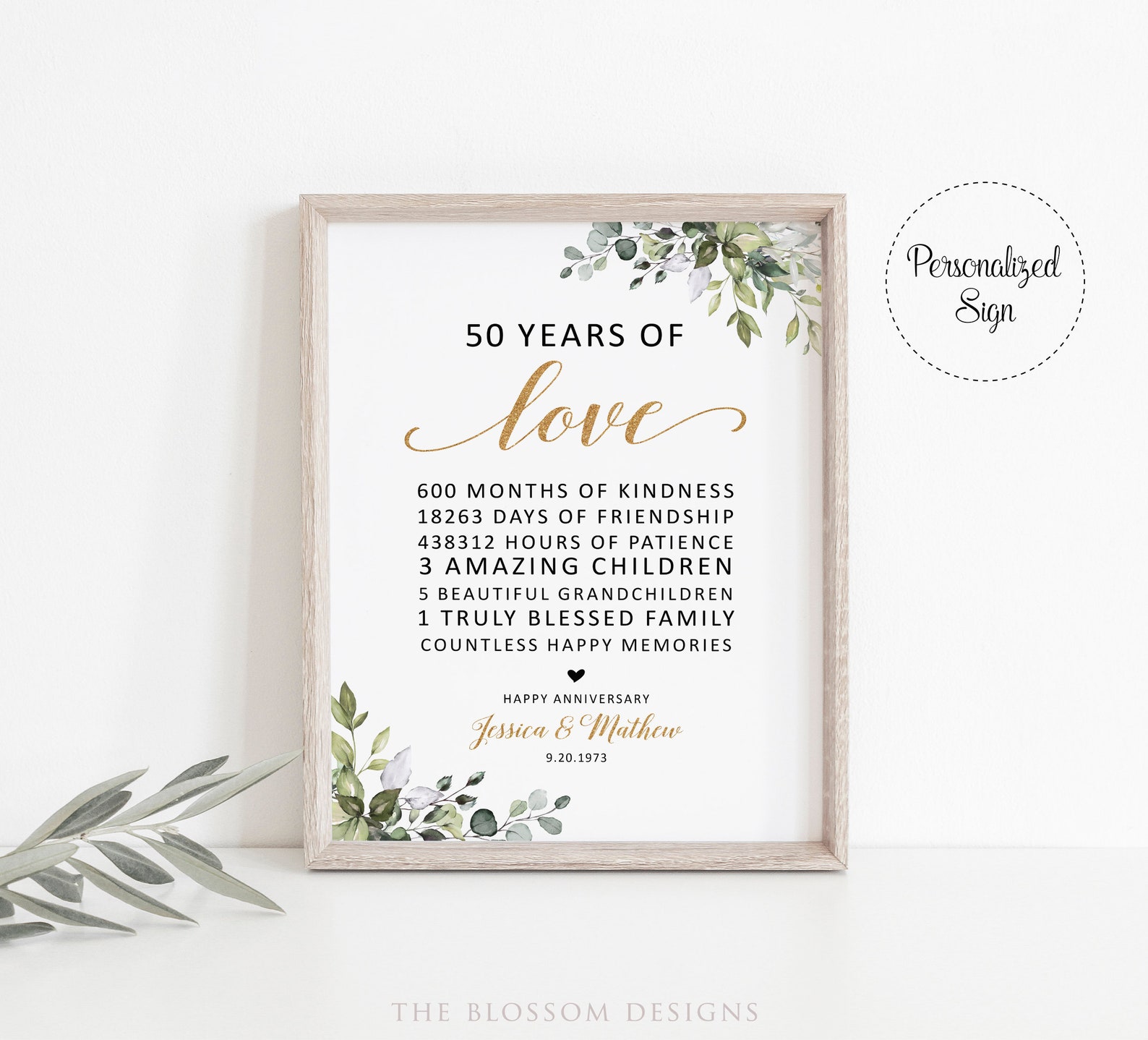 50 Years of Love Sign Gold Wedding Anniversary Sign 50th - Etsy