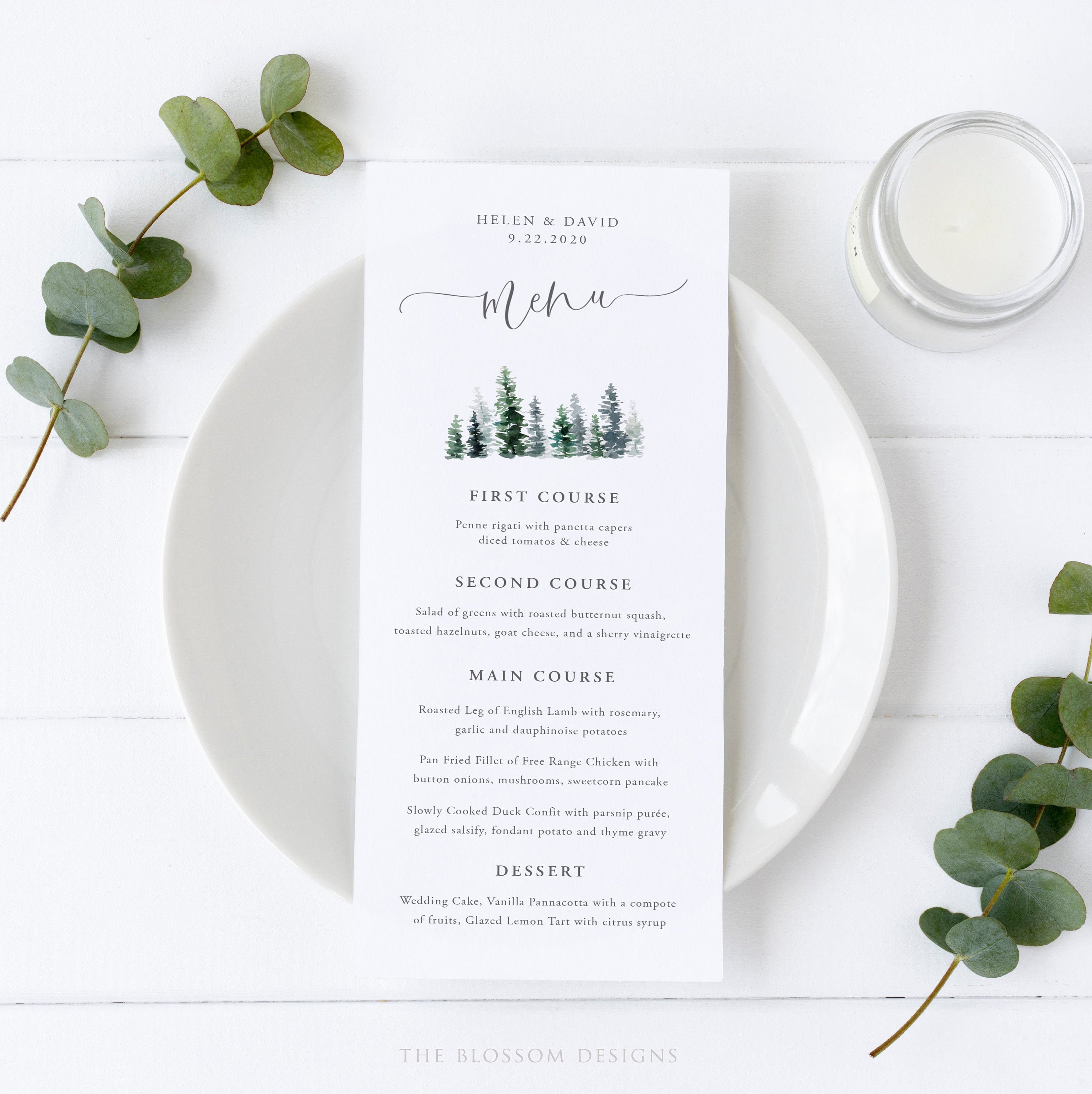Pine Tree Wedding Menu Template Printable Wedding Menu | Etsy