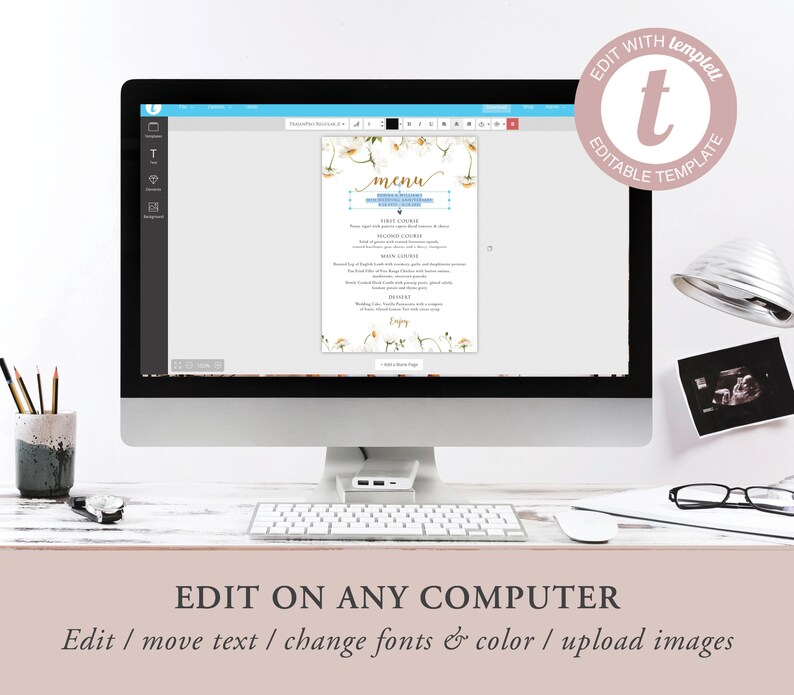 Daisy Wedding Anniversary Menu Template, Editable (digital Download ...