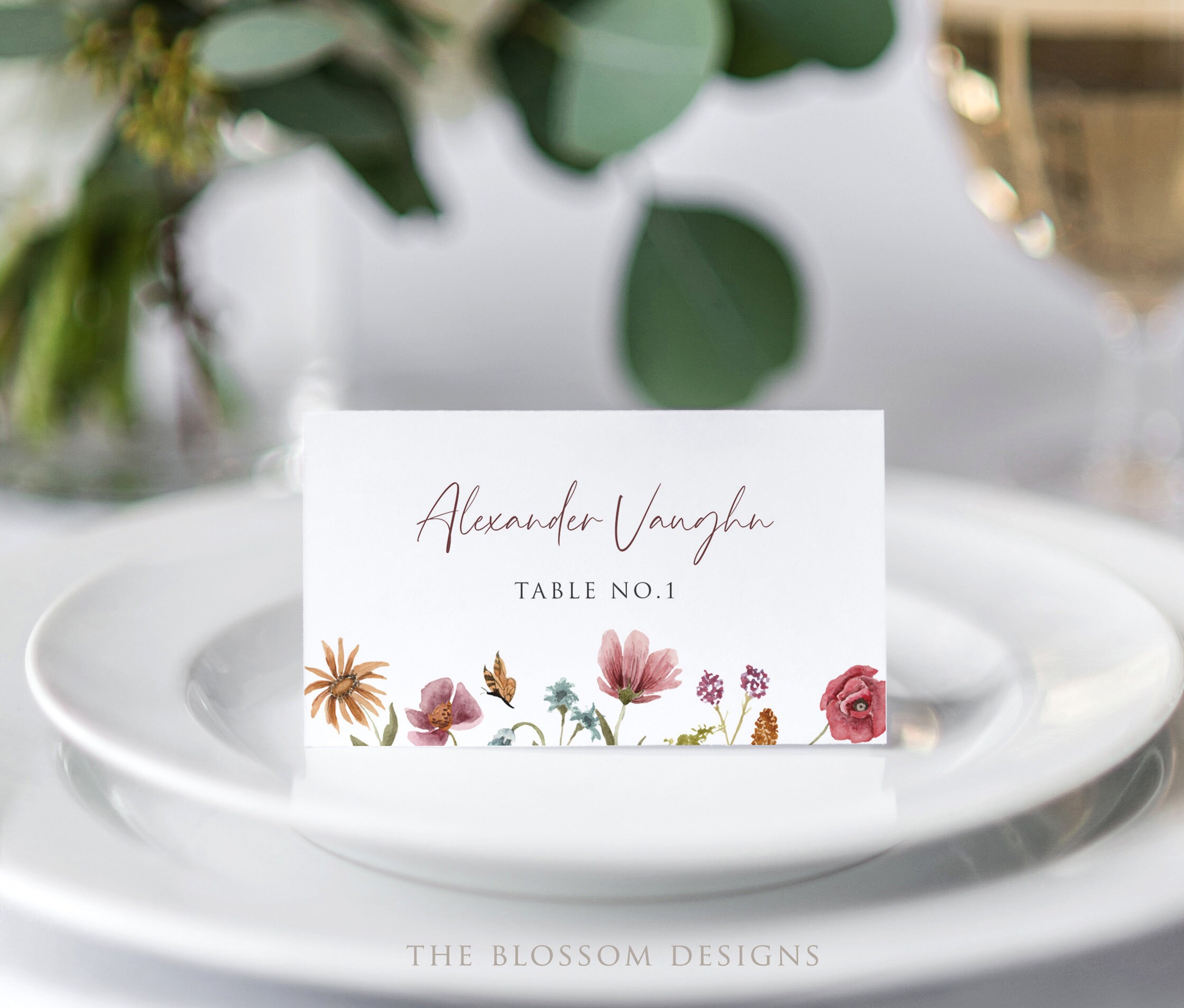 Wildflower Place Card Template, Editable Printable (digital Download ...
