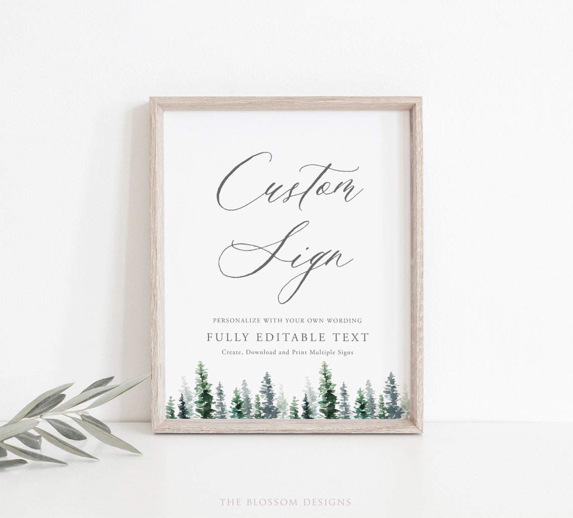 Pine Tree Wedding Sign Template Self-editing Template Create | Etsy