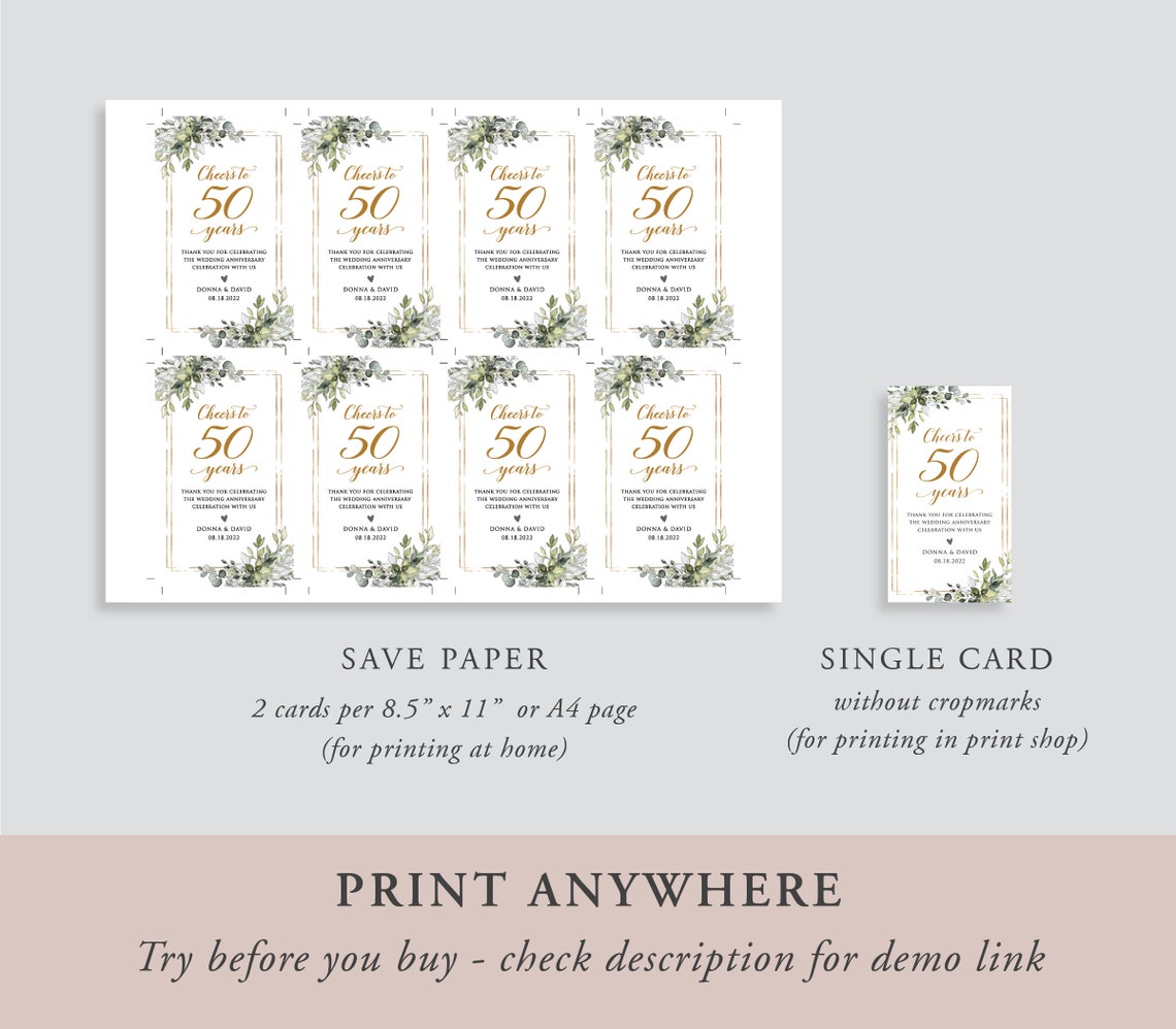 50th Anniversary Favors Tag Cheers to 50 Years Tag - Etsy