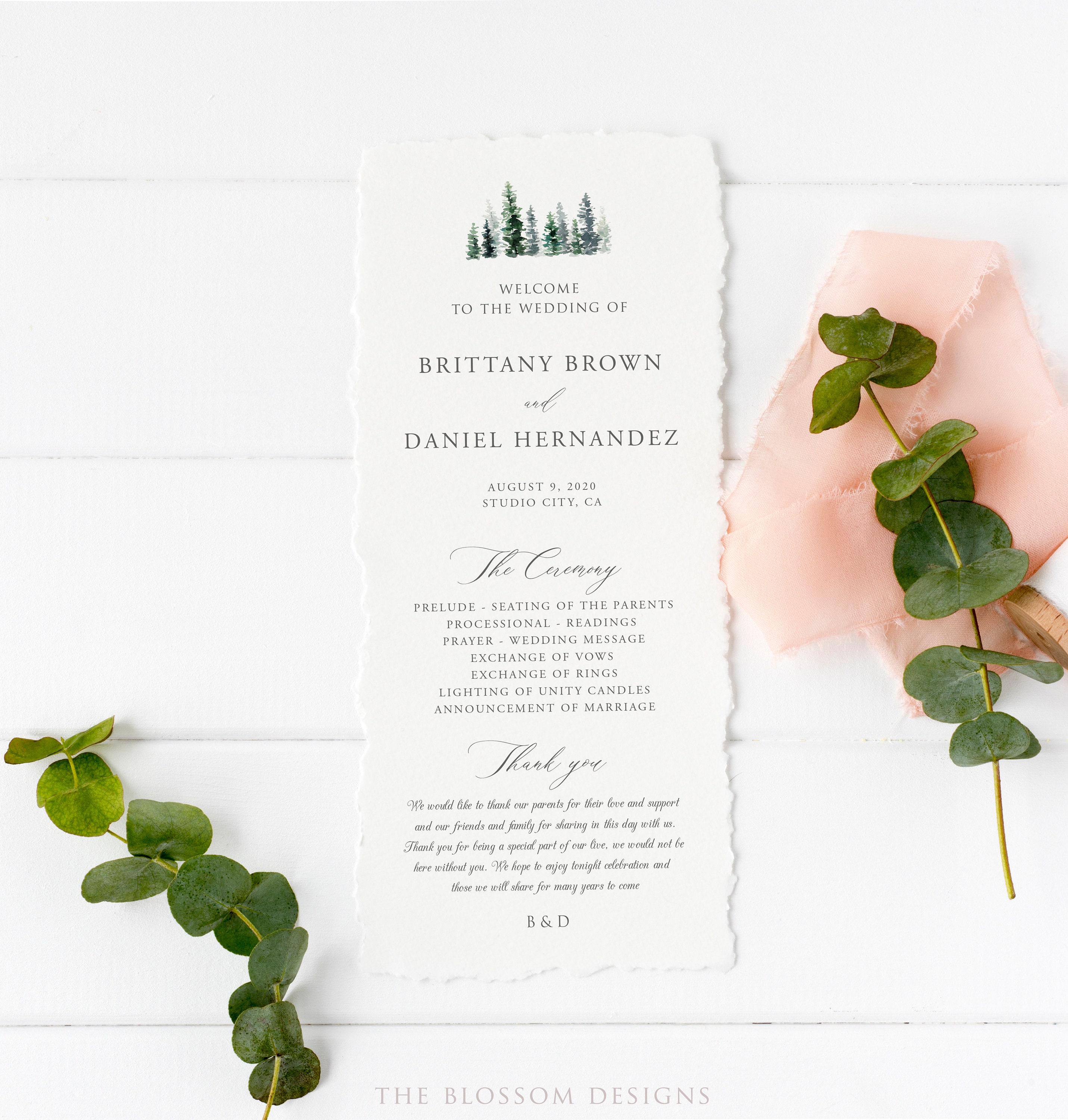 Pine Wedding Program Template Minimalism Wedding Program - Etsy