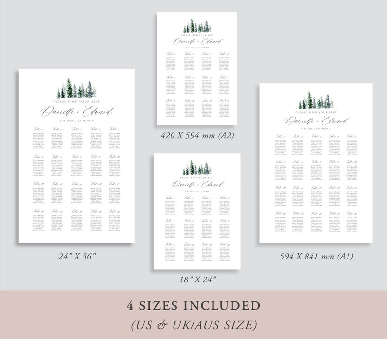 Pine Tree Wedding Seating Chart Template Seating Chart - Etsy
