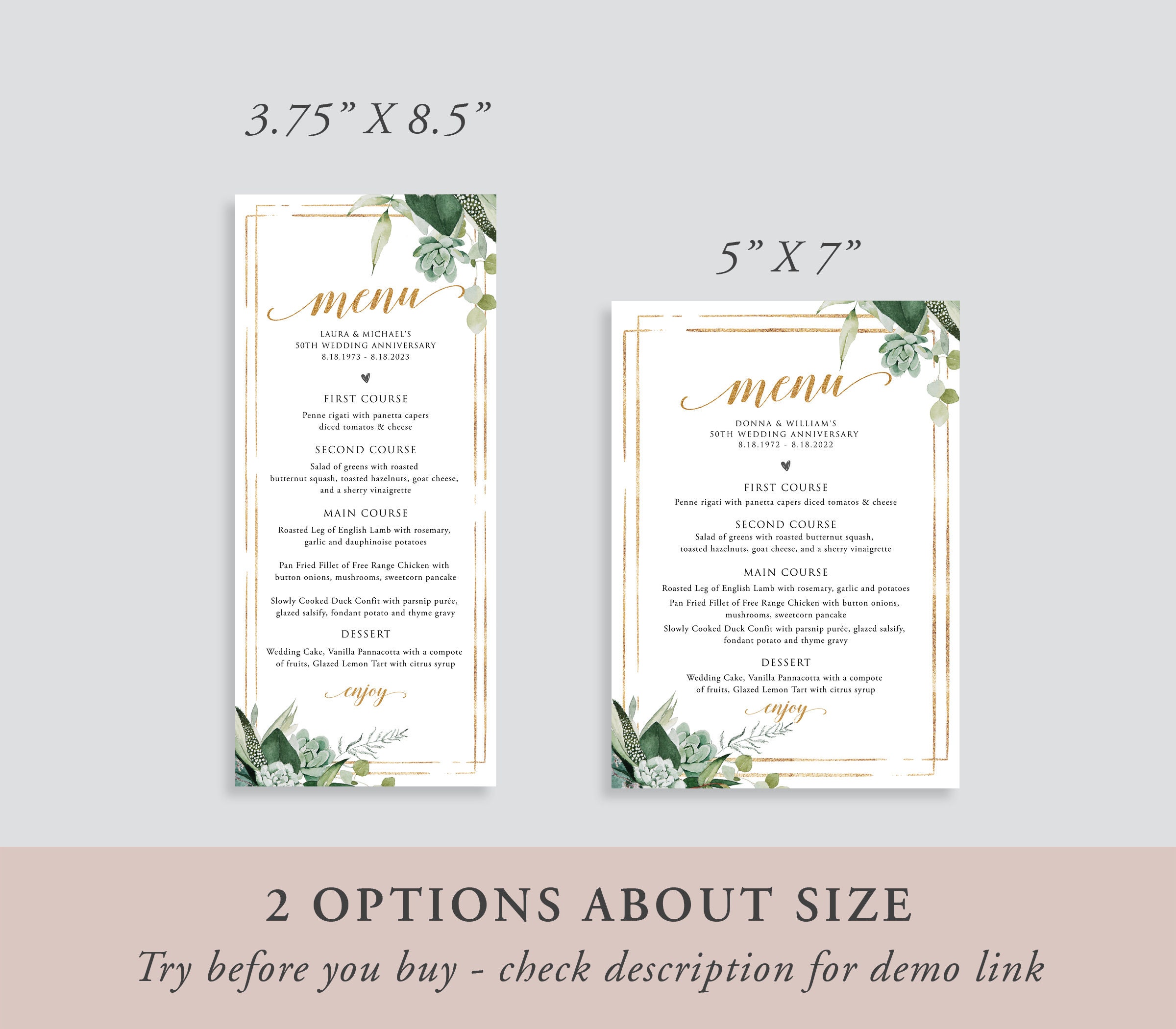 Greenery Menu Template Wedding Anniversary Menu Floral - Etsy