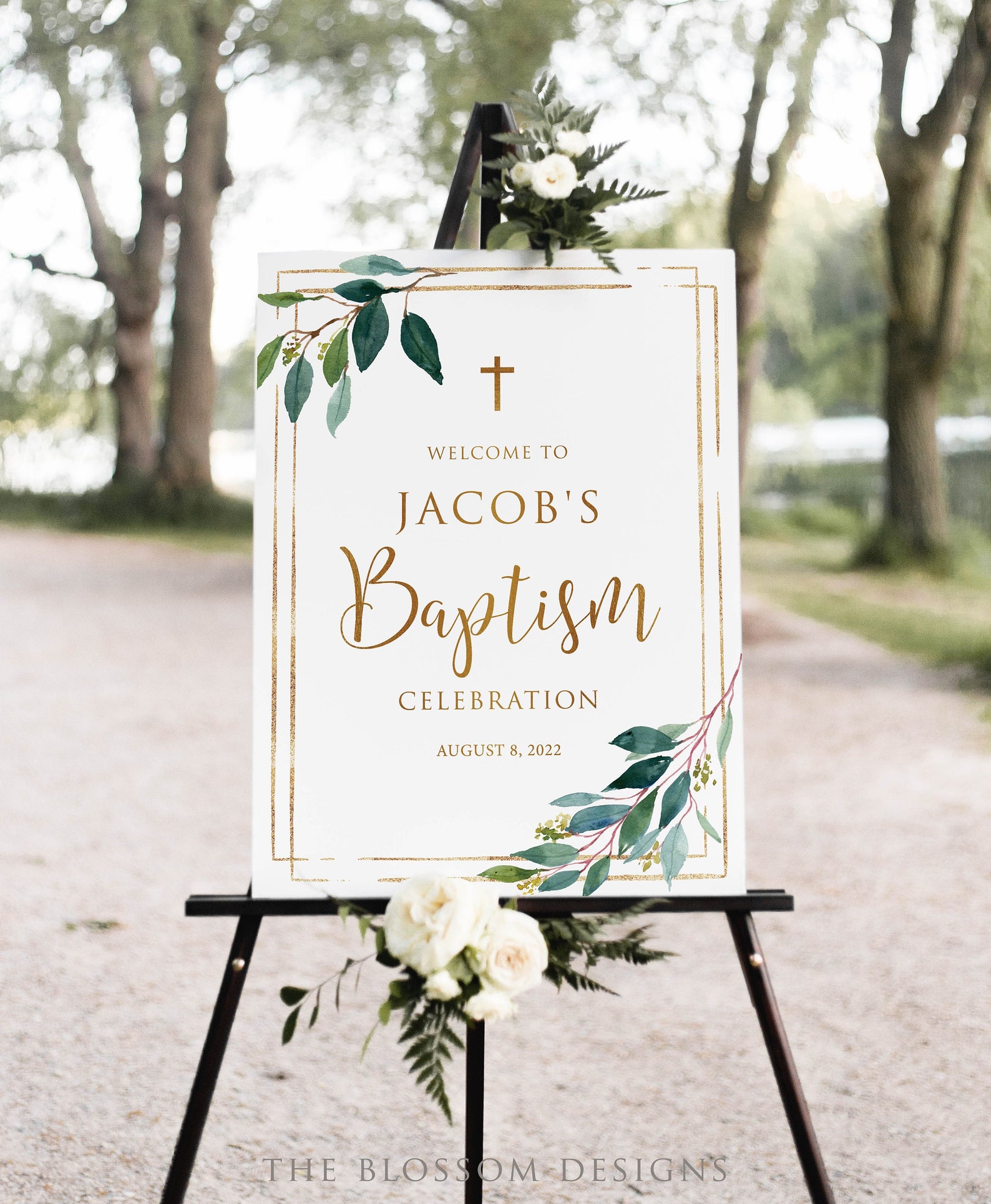 Baptism Decorations, Greenery Baptism Sign, Baptism Welcome Sign, First ...