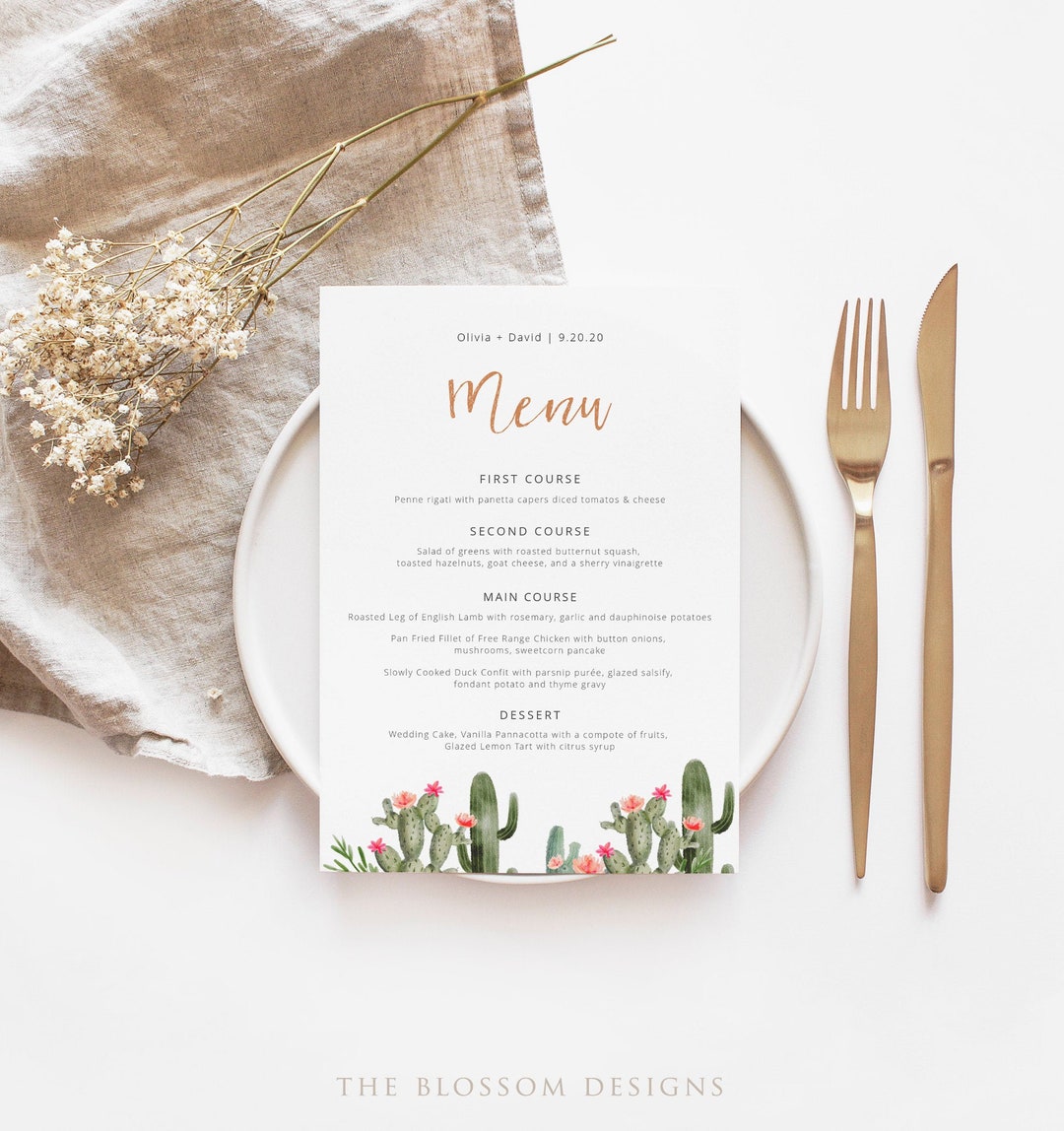 Cactus Wedding Menu Template, Printable Wedding Menu, Cactus Dinner ...