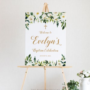 Baptism Decorations, Greenery Baptism Sign, Baptism Welcome Sign, First ...