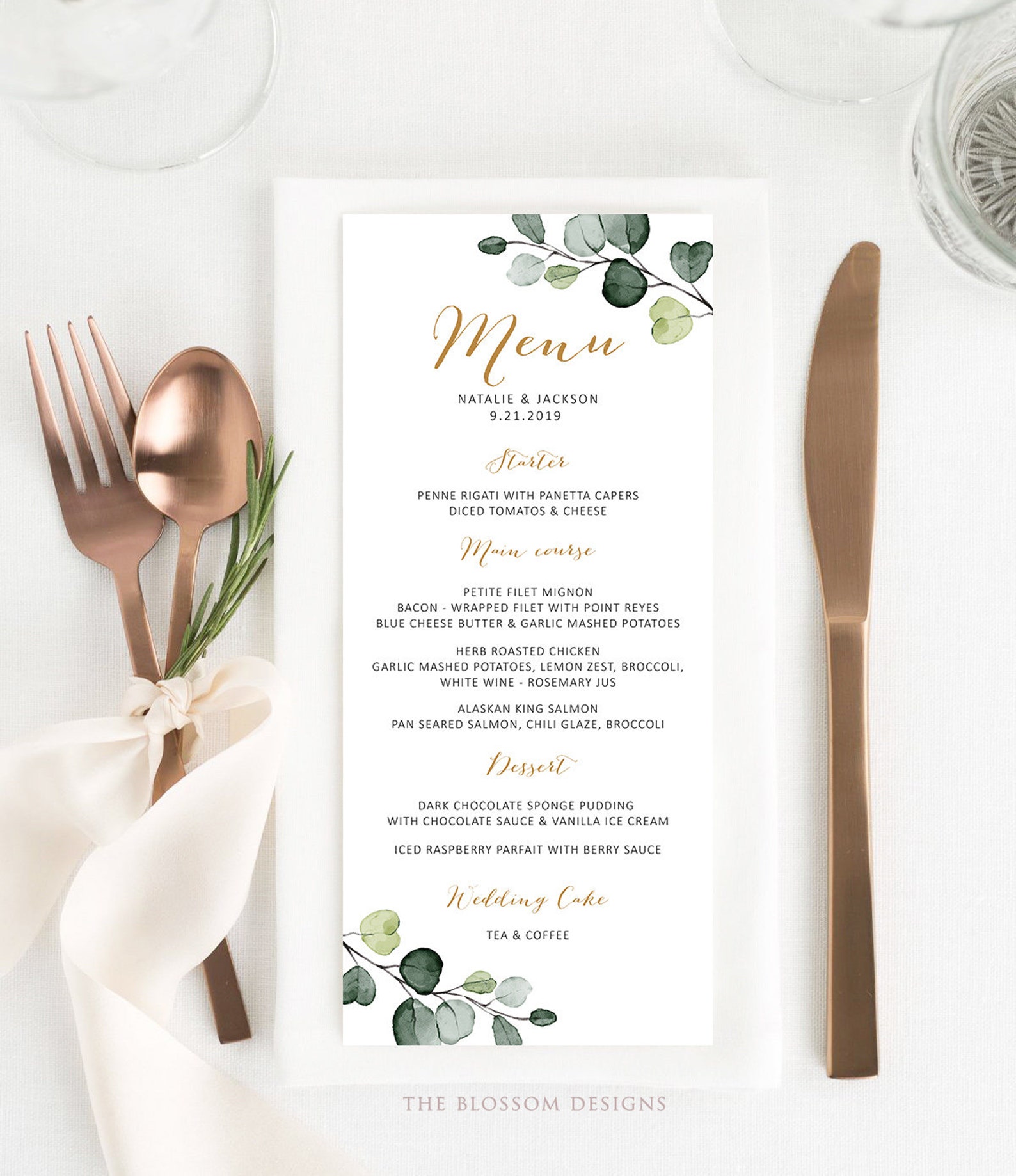 Greenery Wedding Menu Printable Wedding Menu Menu Card | Etsy