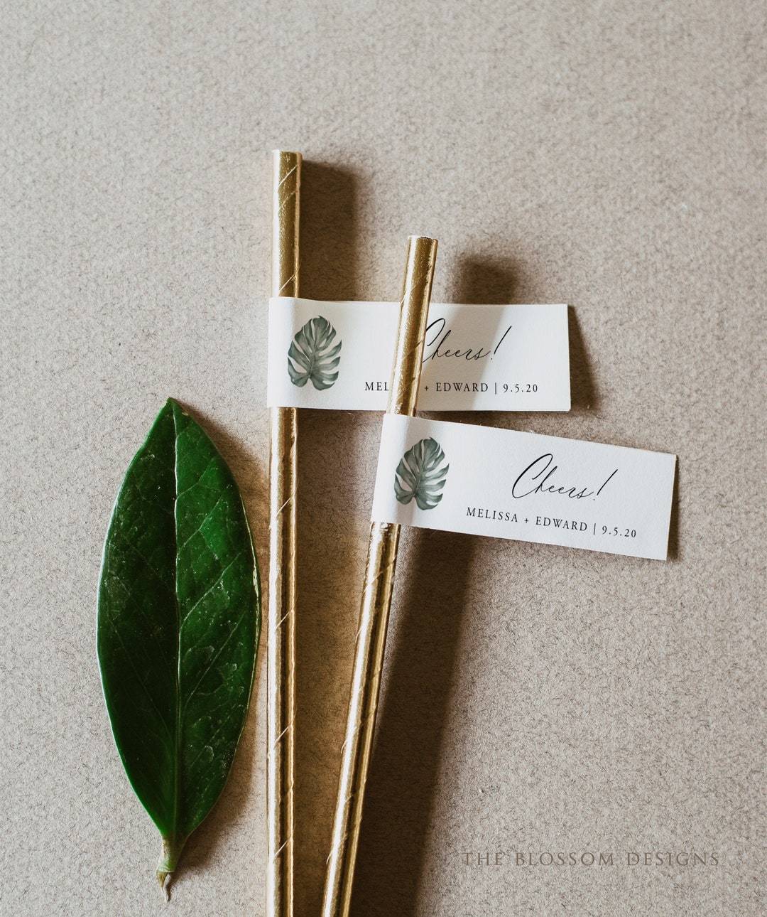 Tropical Straw Tag Template, Monstera Straw Tag Template , Wedding Mini ...