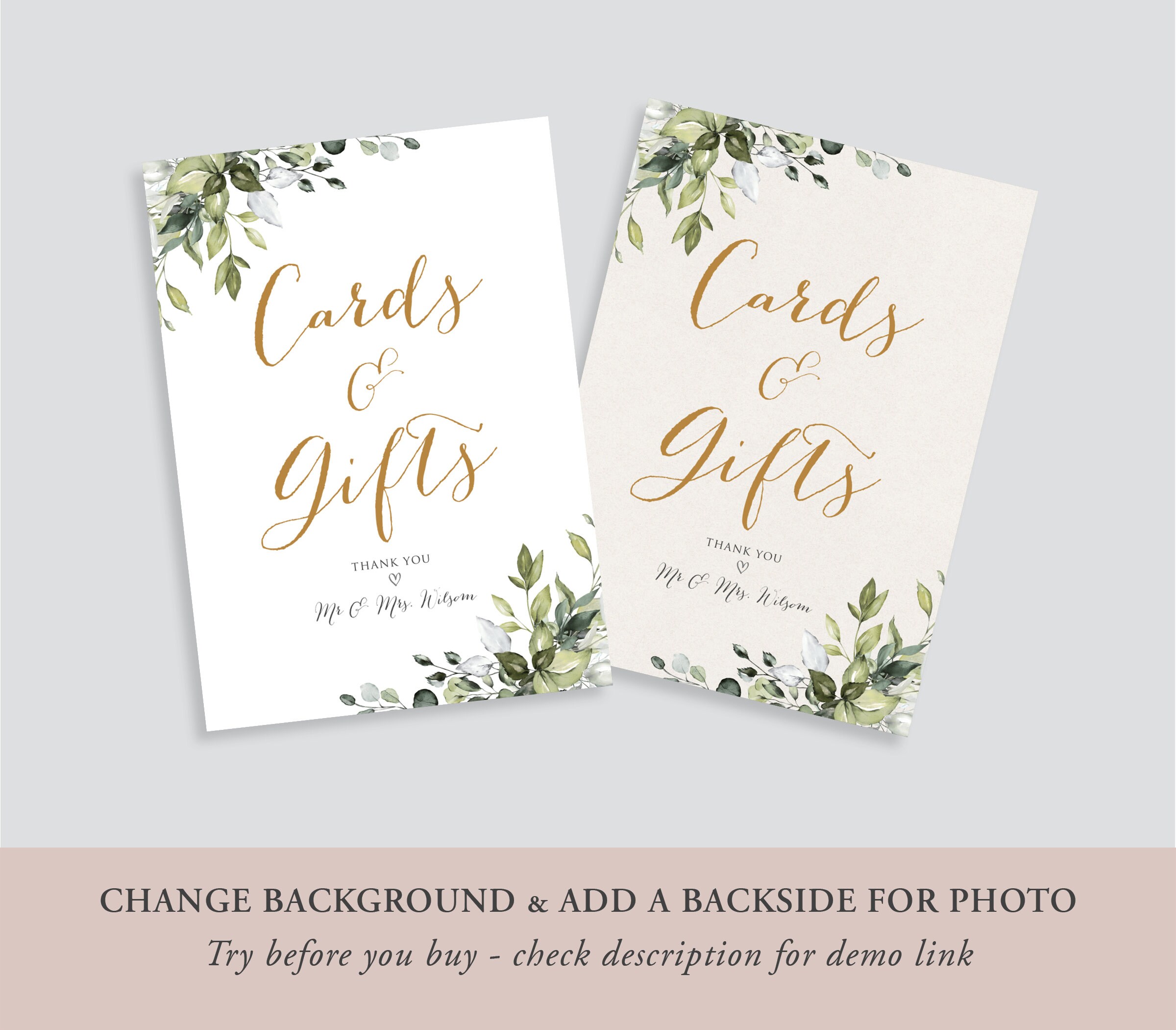 Cards and Gifts Sign Greenery Signs Printable Reception - Etsy