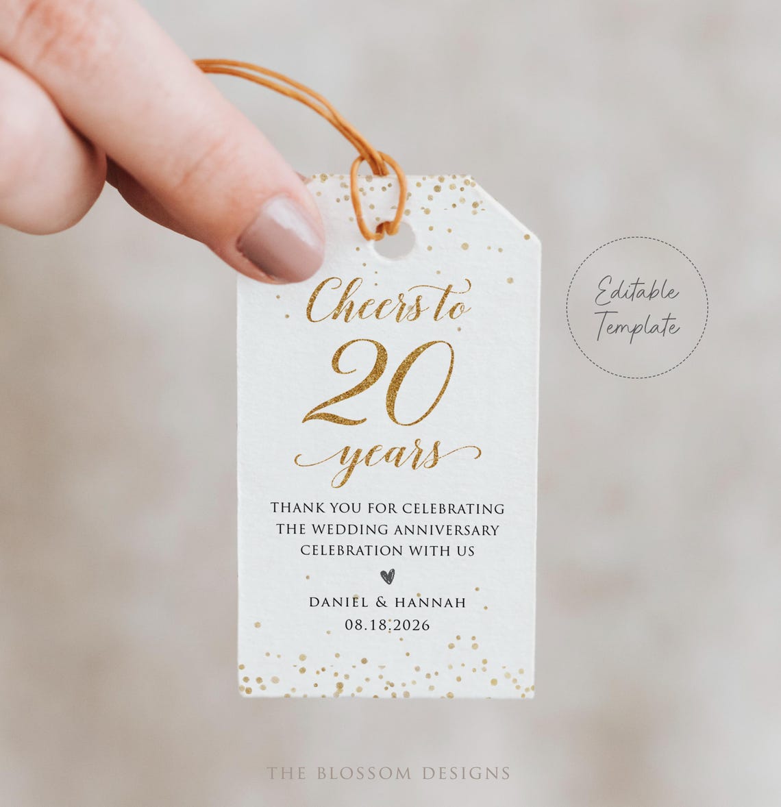 20th Anniversary Favor Tag, Cheers to 20 Years, Editable Template ...