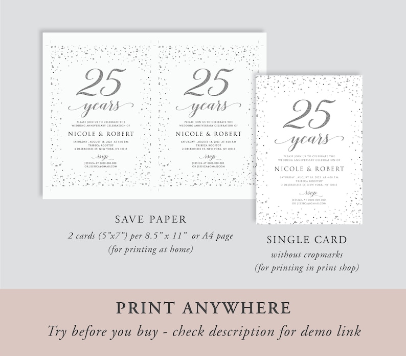 Silver Anniversary Invitation Silver Wedding Anniversary - Etsy
