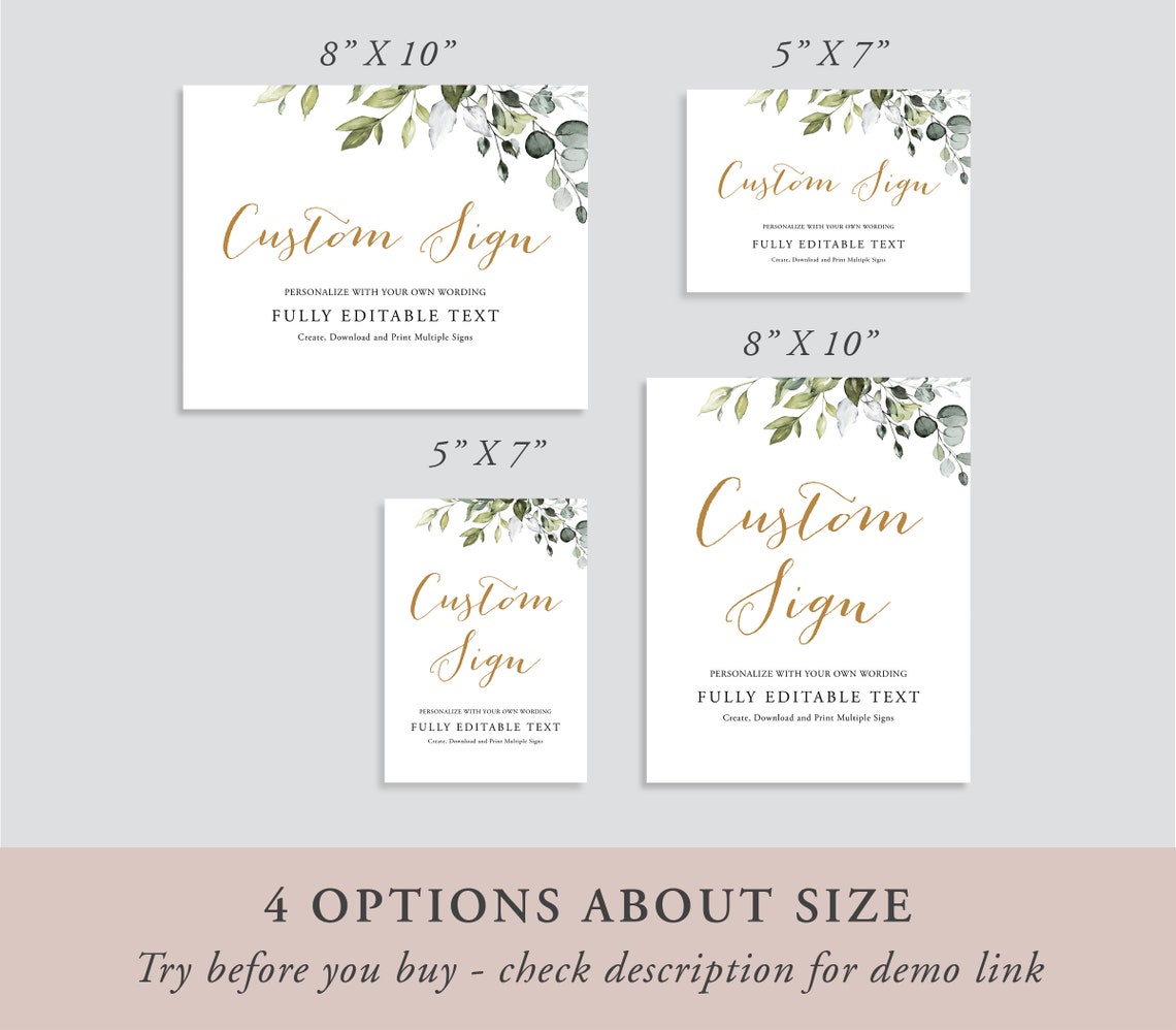 Greenery Wedding Sign Template Custom Sign Printable Create - Etsy