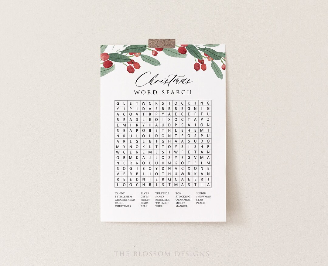 Christmas Word Search Game, Holiday Family Puzzle, Christmas Party ...