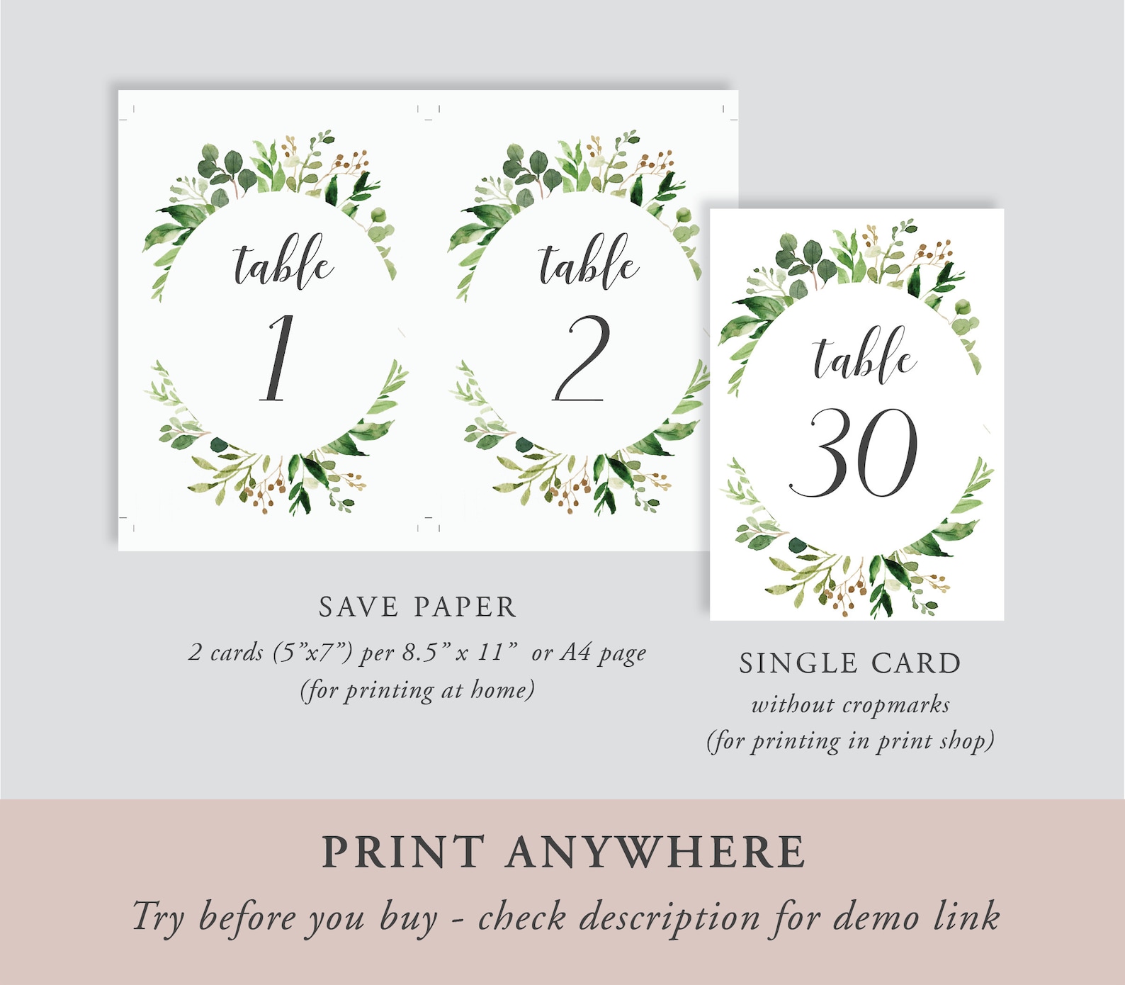 Greenery Wedding Table Numbers Template (digital Download), GN17 - Etsy