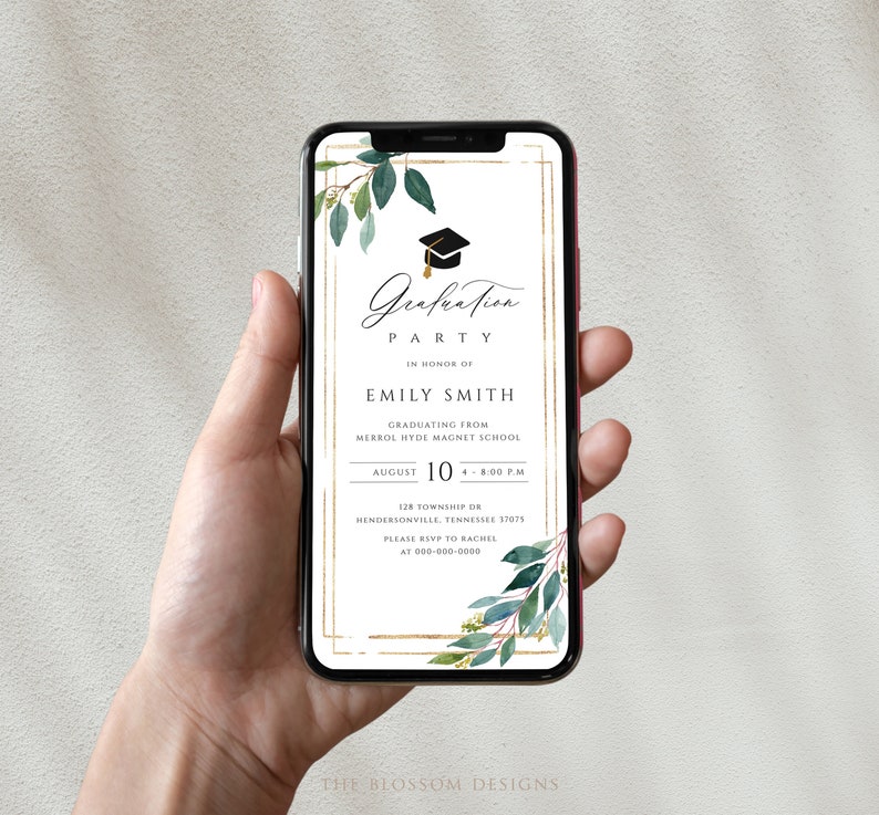 Greenery Electronic Graduation Invitation Template Evite - Etsy