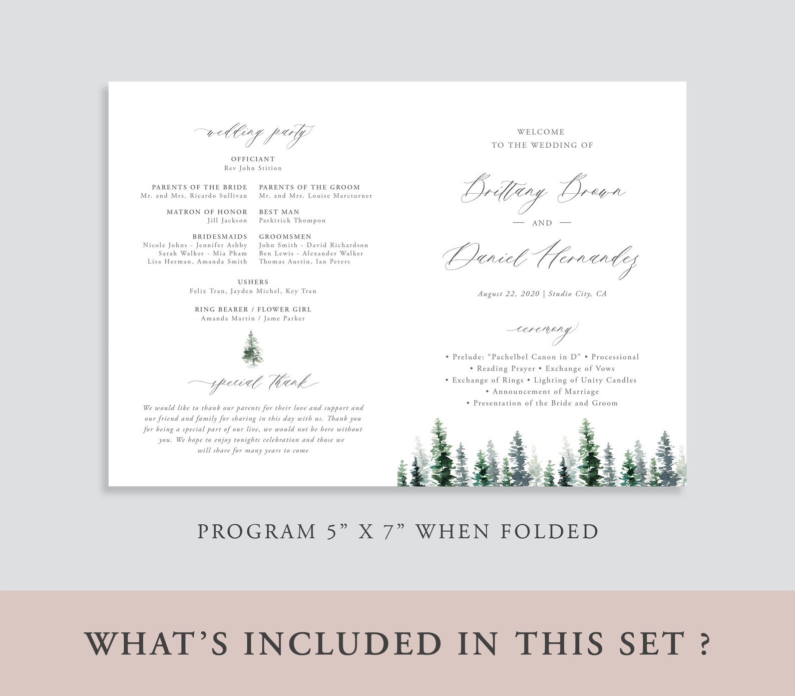 Pine Tree Wedding Program Fan Template Wedding Program - Etsy