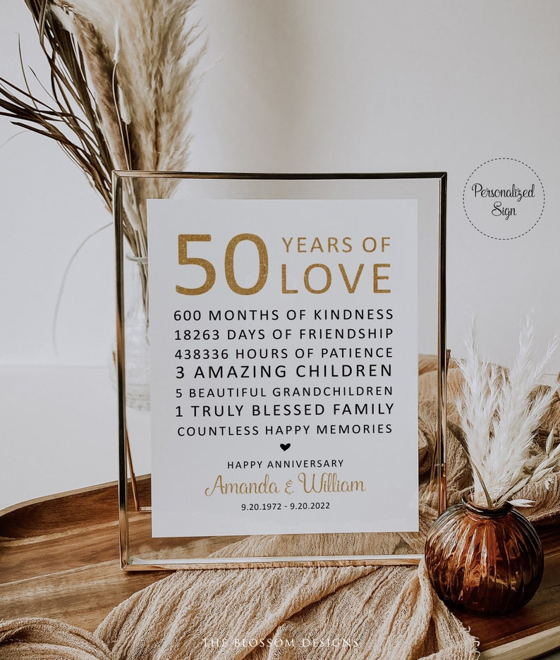 50 Years of Love Sign Gold Wedding Anniversary Sign 50th - Etsy