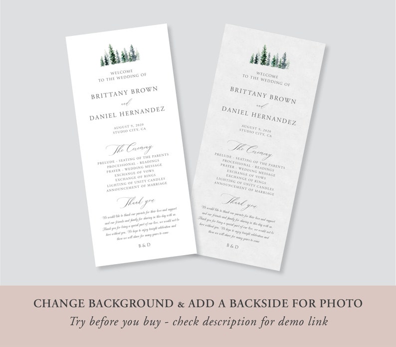 Pine Wedding Program Template Minimalism Wedding Program | Etsy