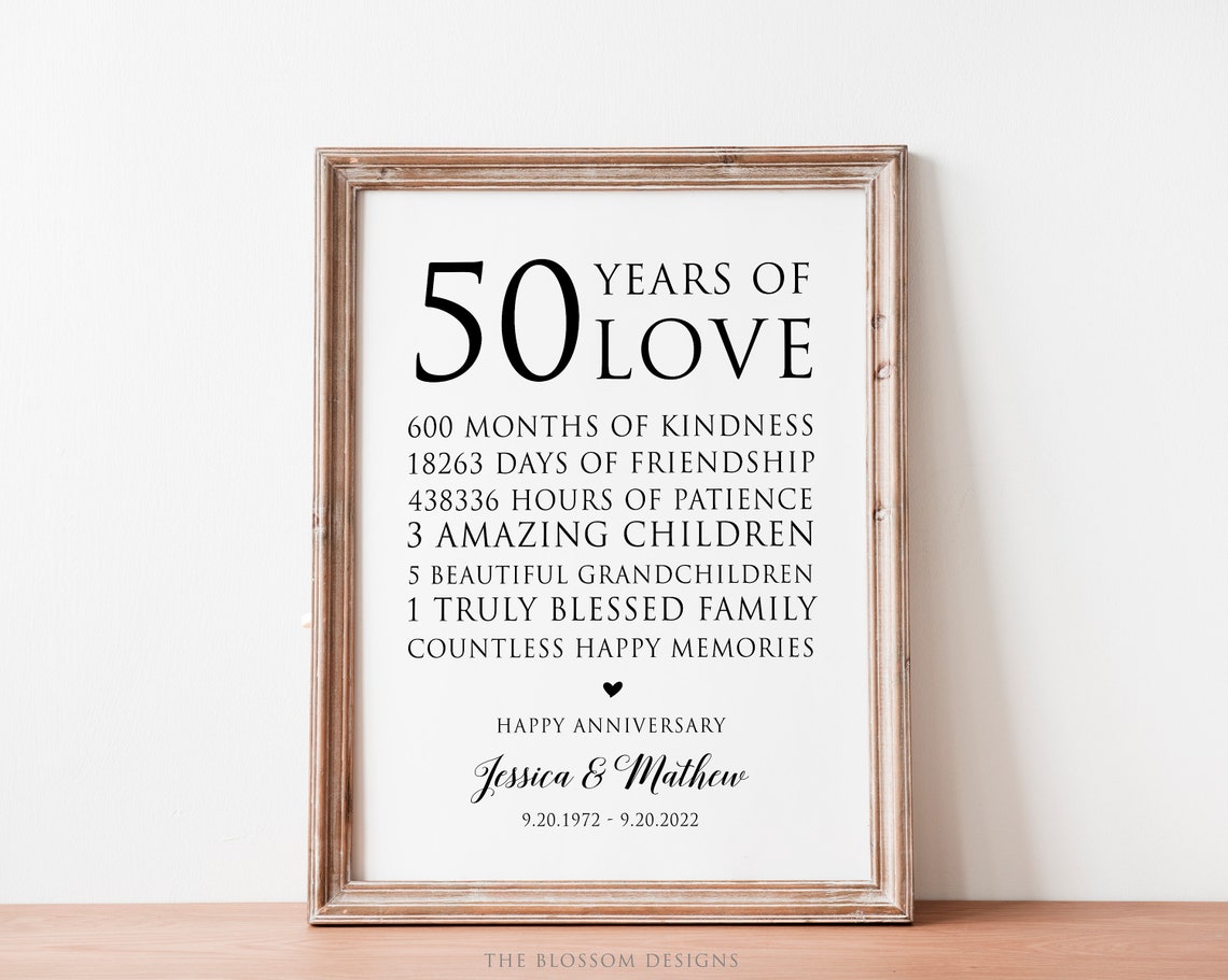 50 Years of Love Sign Gold Wedding Anniversary Sign 50th - Etsy