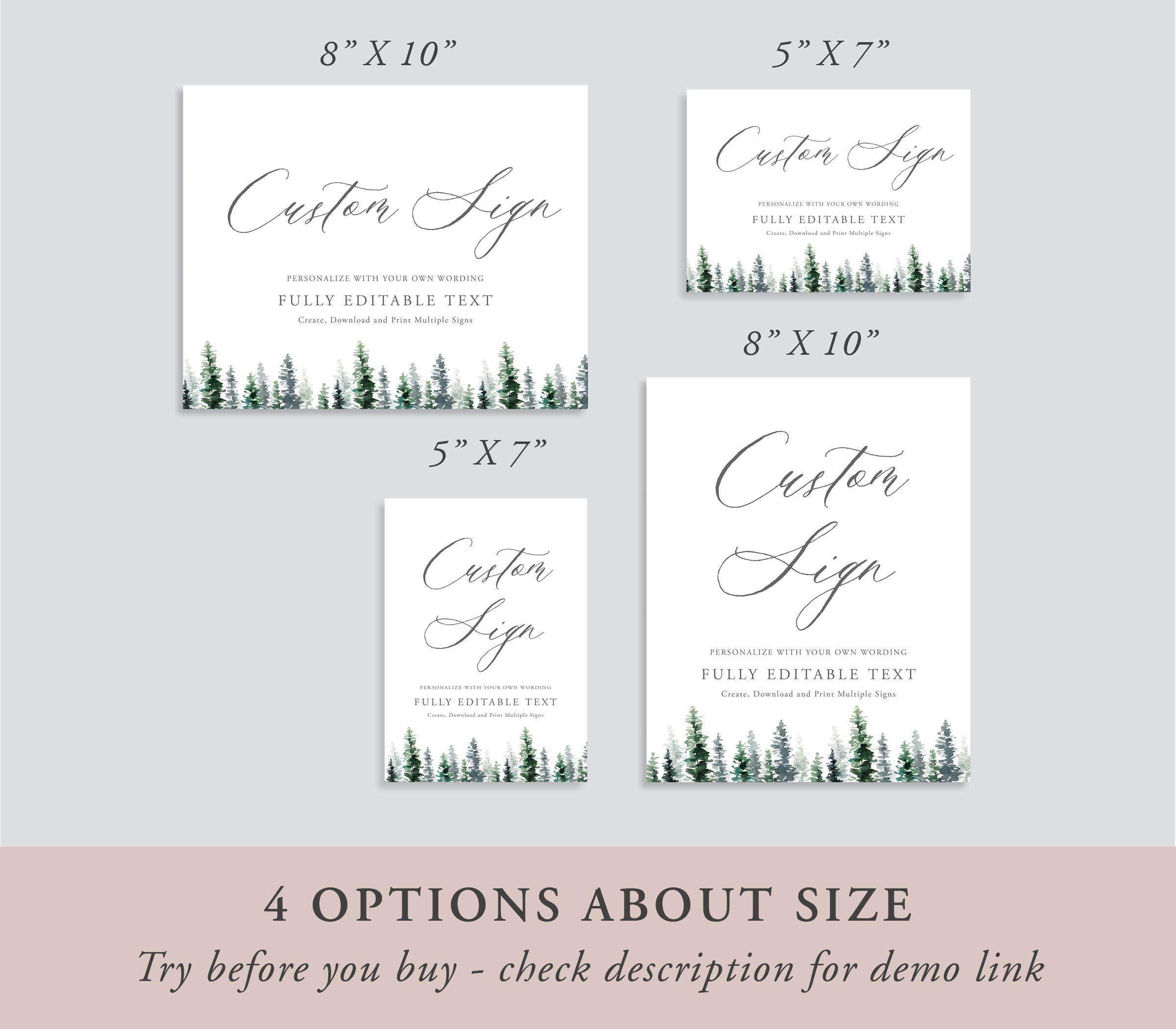 Pine Tree Wedding Sign Template Self-editing Template Create | Etsy