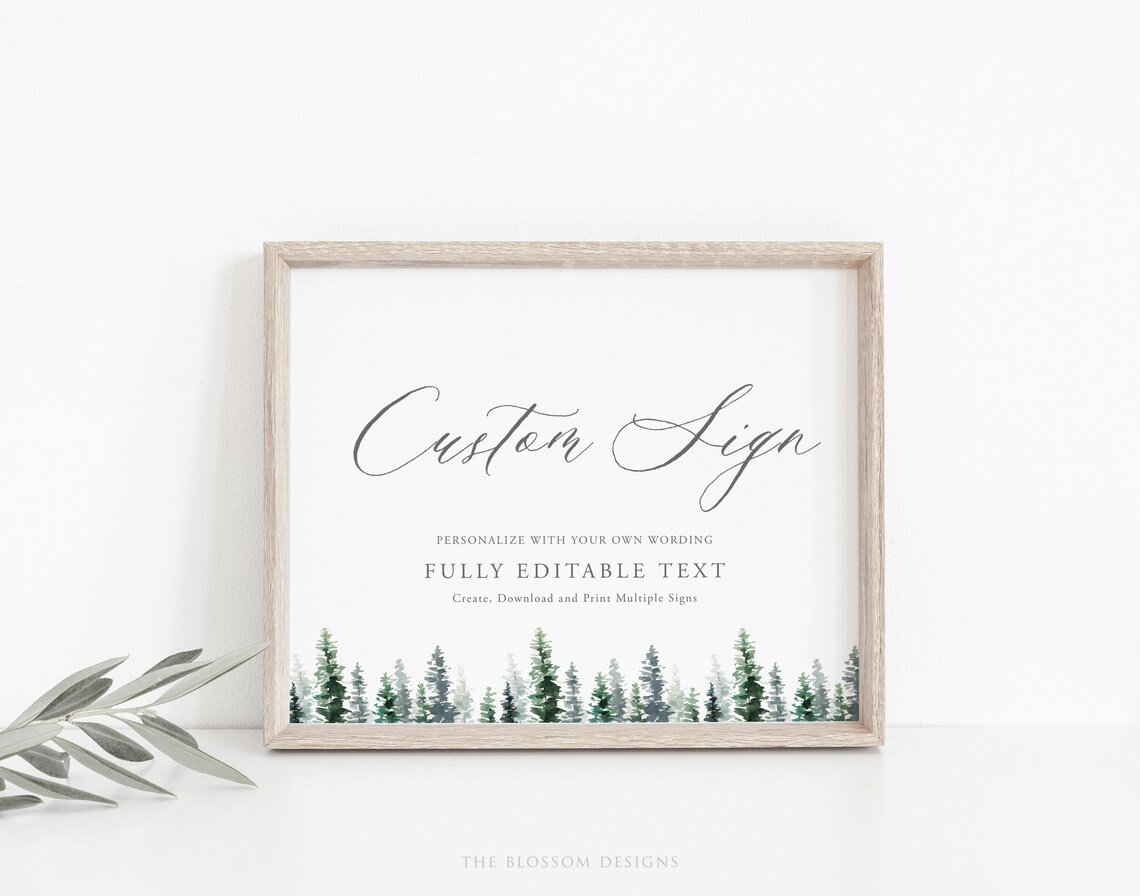 Pine Tree Wedding Sign Template, Rustic Forest Printable (5x7, 8x10 ...